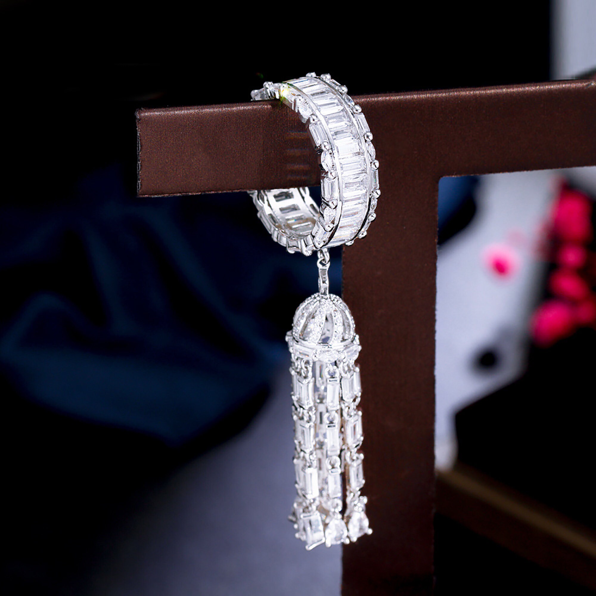 Full Moissanite Tassel Fairy Ring in 18K Gold Hollow Personalized Ring Accessory With Micro ...