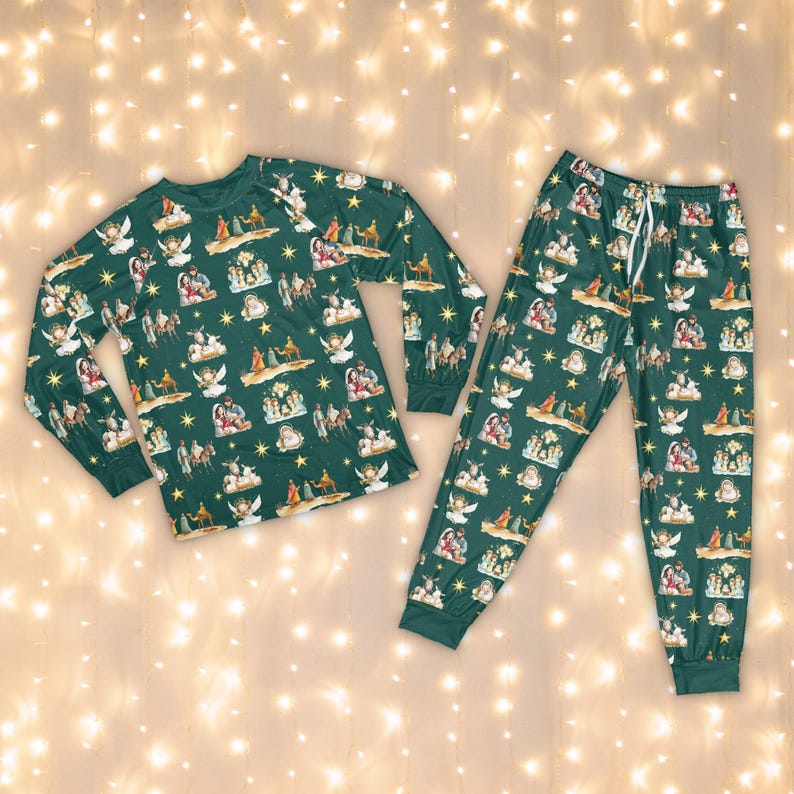 Baby Jesus Nativity Scene Christmas Pajamas, Christian Family Christmas ...