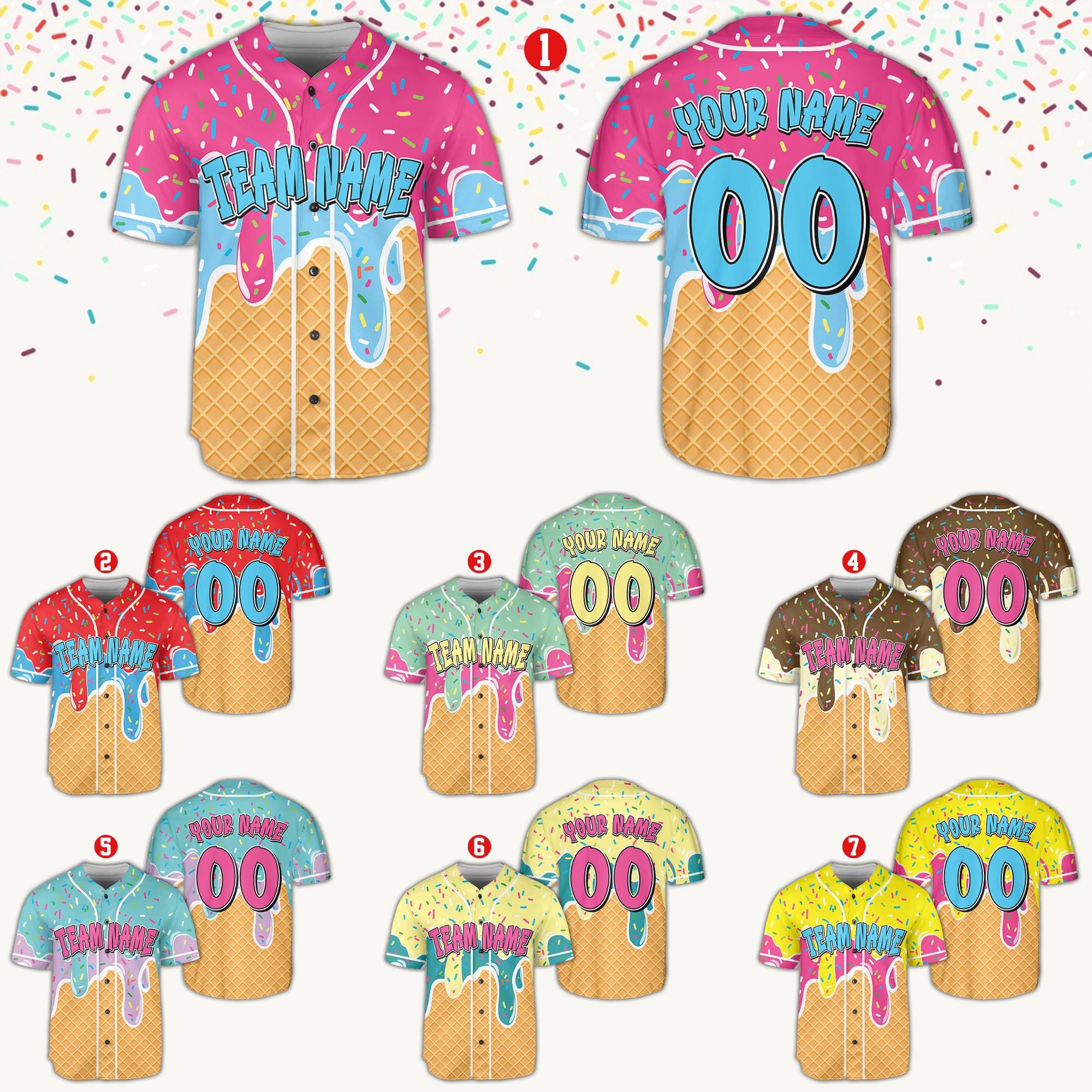 Personalized Ice Cream Drip Baseball Jersey, Custom Sprinkle Drip ...