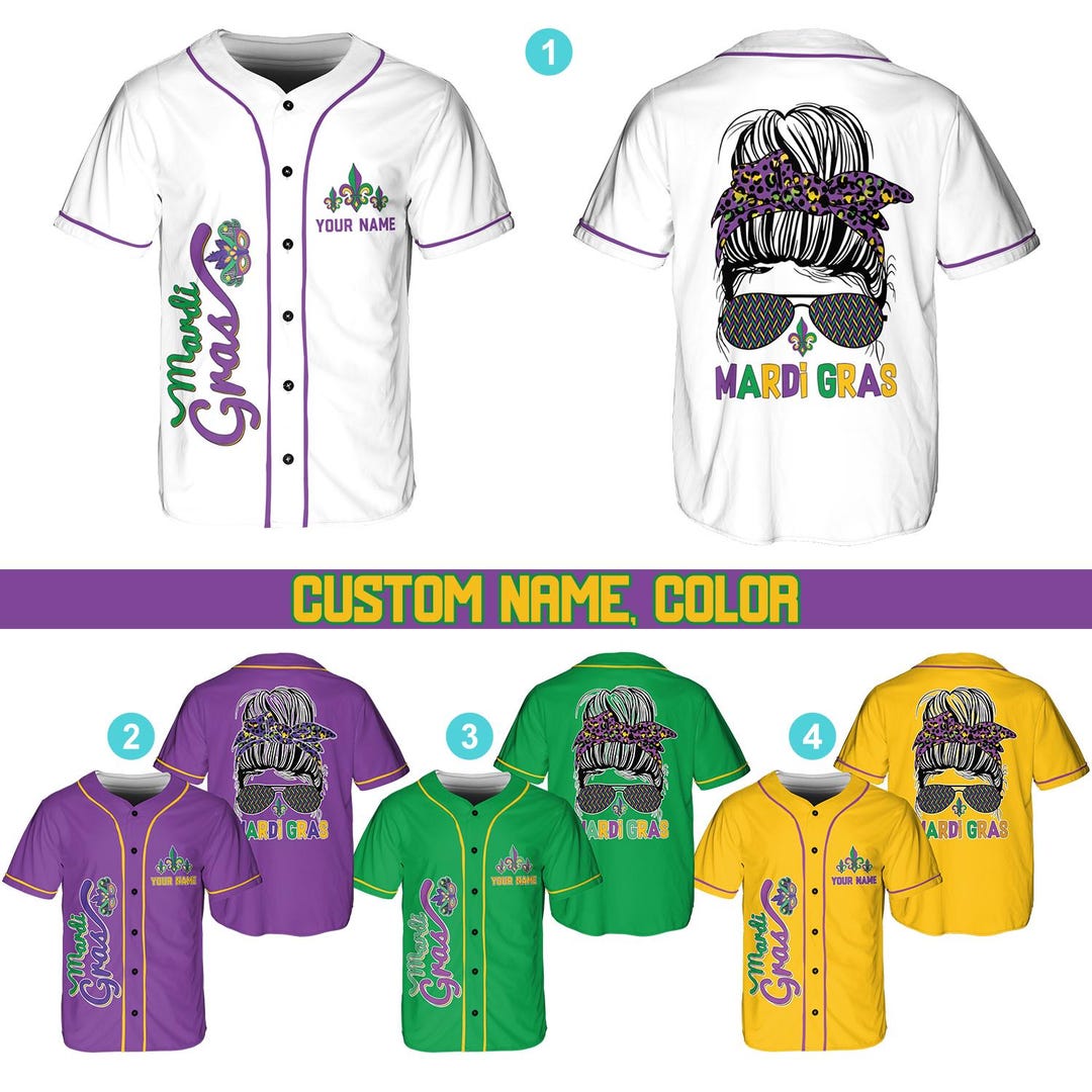 Personalized Mardi Gras Fleur De Lis Baseball Jersey, Custom Name Messy ...