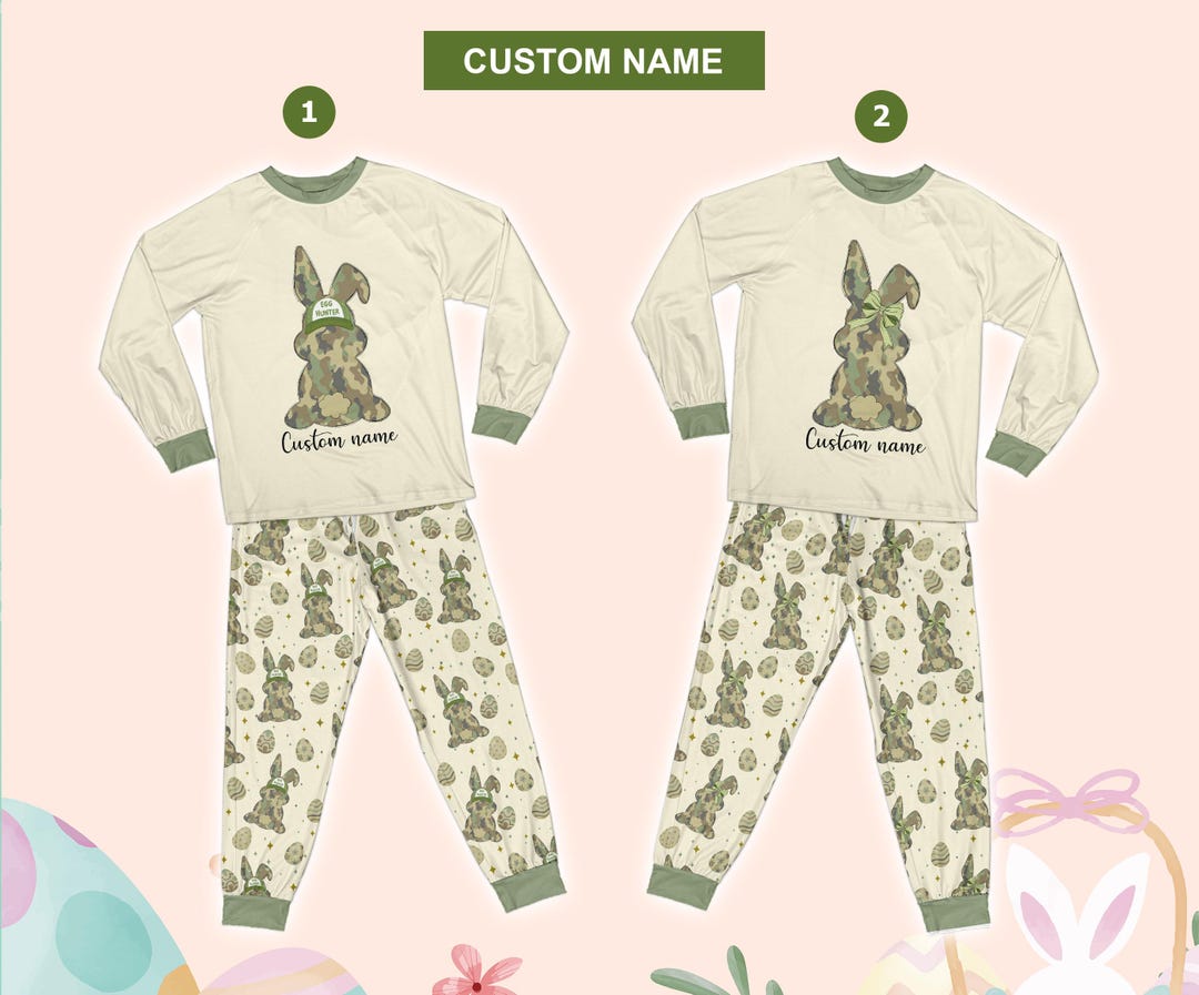 Personalized Camo Easter Bunny Pajamas, Custom Name Easter Egg Hunter ...