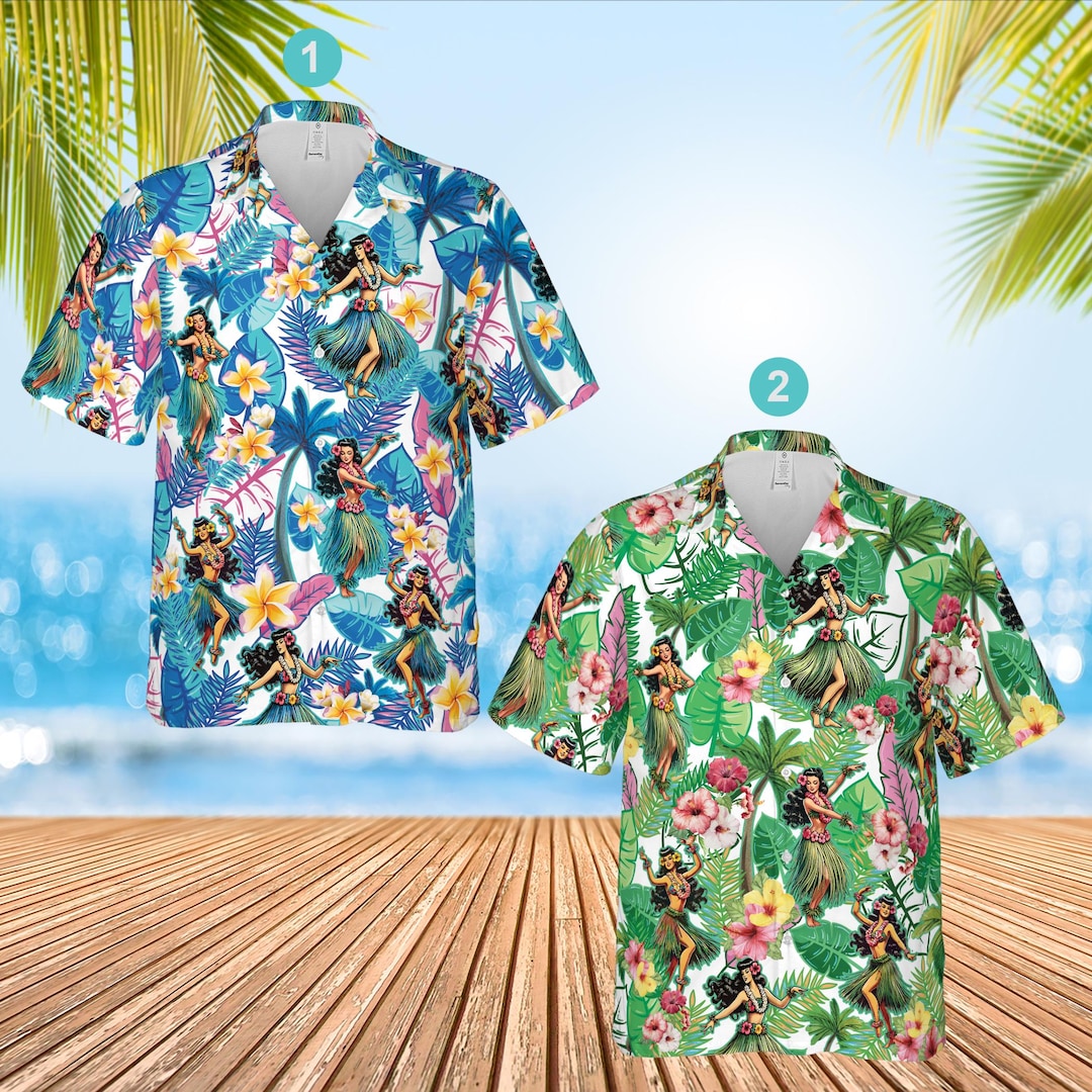 Hula Girls Dancing Hawaiian Shirt, Beautiful Hula Dancer Button up ...