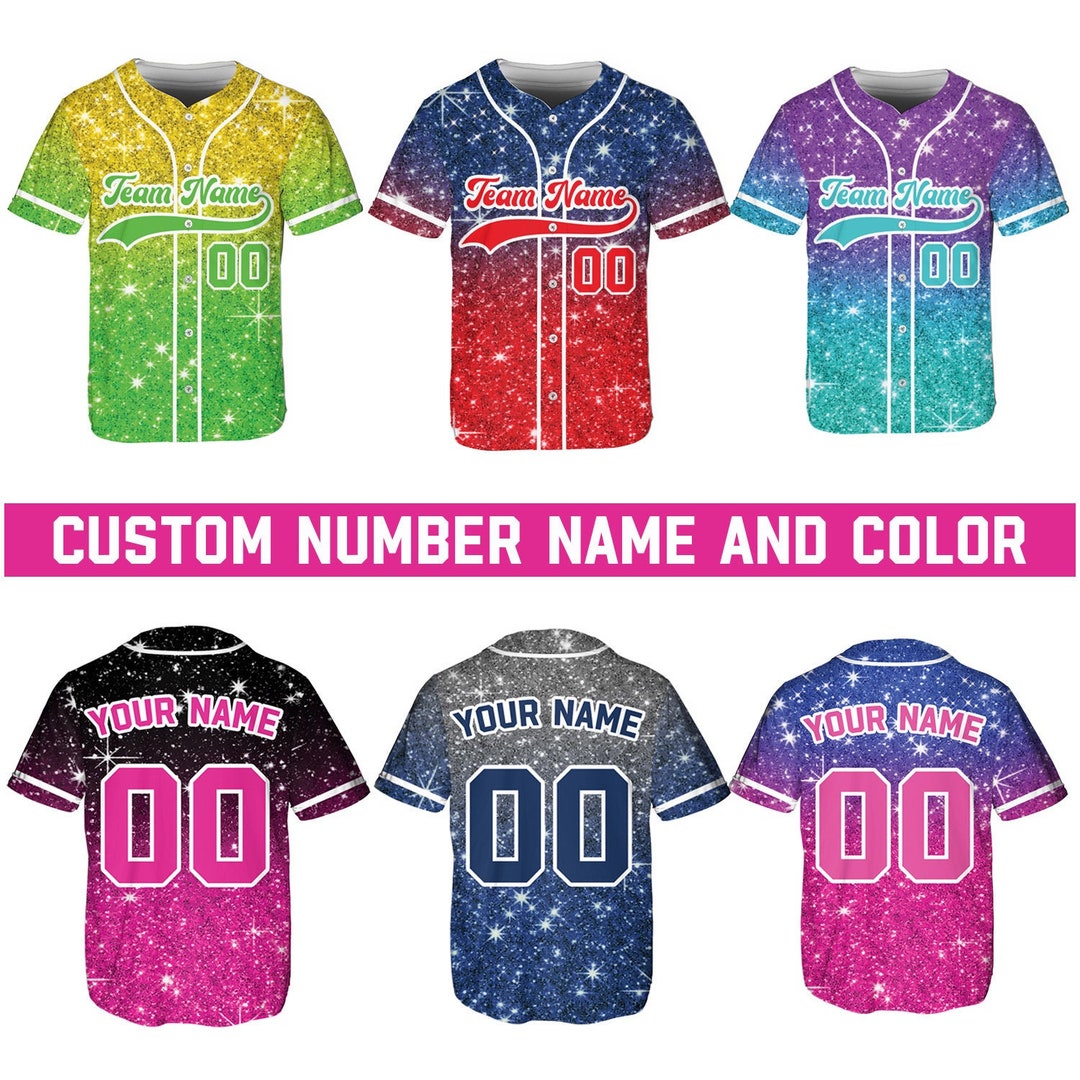 Personalized Glitter Baseball Jersey, Custom Name Number Gradient Color ...