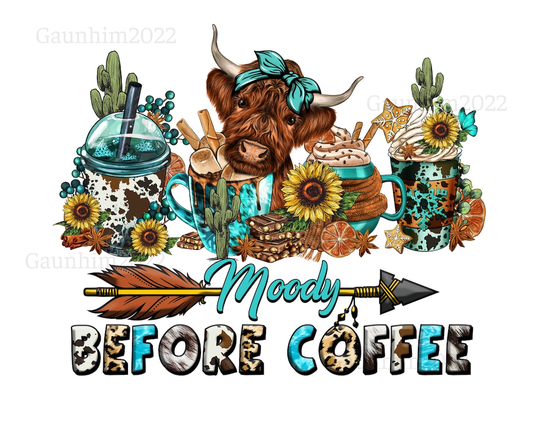 Moody Before Coffee Longhaired Cow Coffee Cups Png, Cow Coffee Cups Png ...