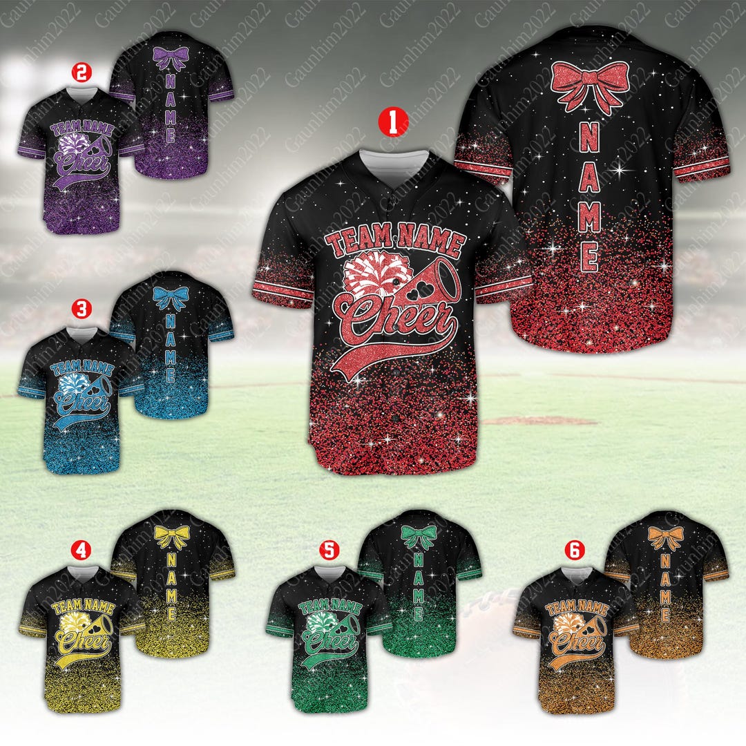 Personalized Glitter Cheer Baseball Jersey, Custom Team Name Cheer ...