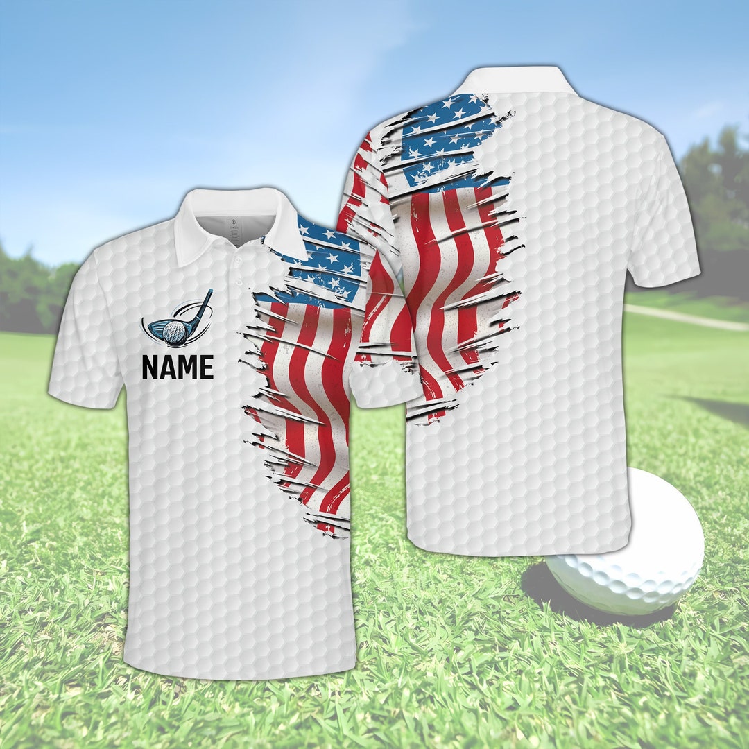 Personalized Golf American Flag Polo Shirt, Custom Name Golf Polo Shirt ...