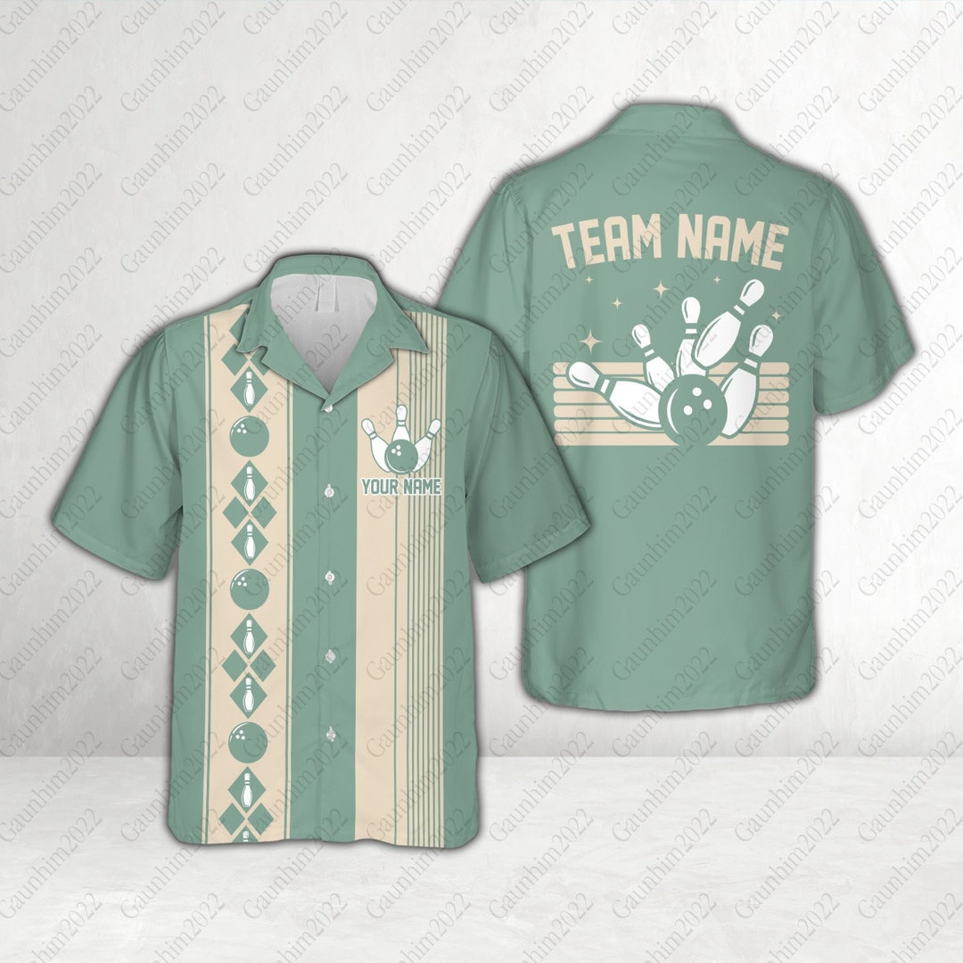 Personalized Retro Bowling Hawaiian Shirt, Custom Name Bowler Button ...