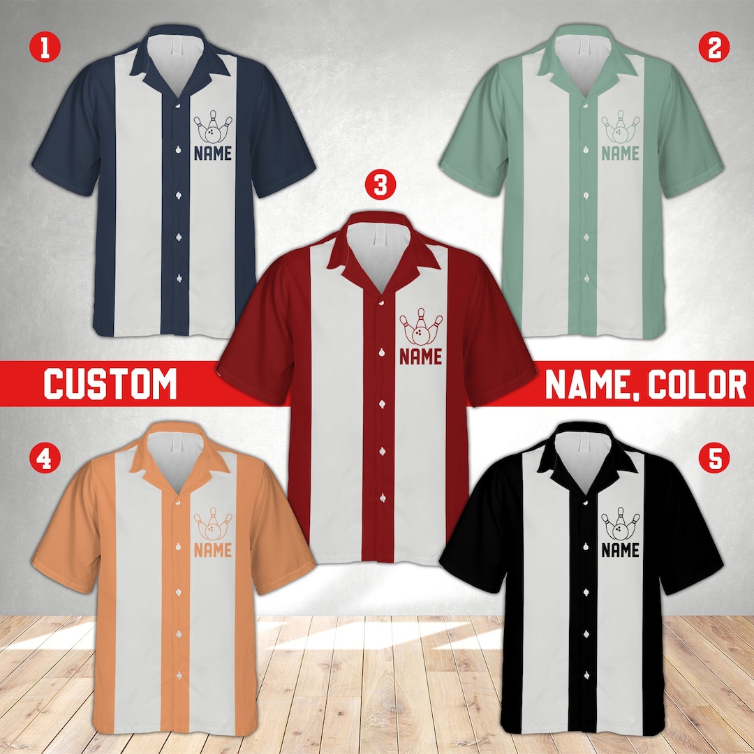 Personalized Retro Bowling Hawaiian Shirt, Custom Name Bowler Button ...