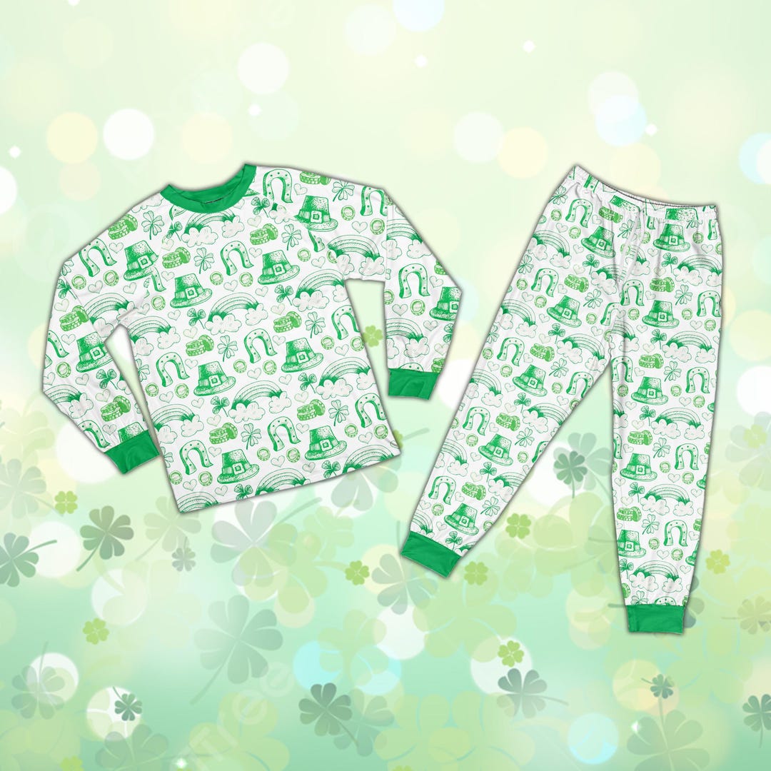 Green St. Patrick's Day Pajamas, Lucky Clover Shamrock Leprechaun ...