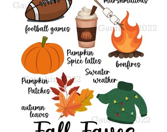 Fall Faves PNG Fall Season Sublimation File Favorite Fall Things Shirt ...