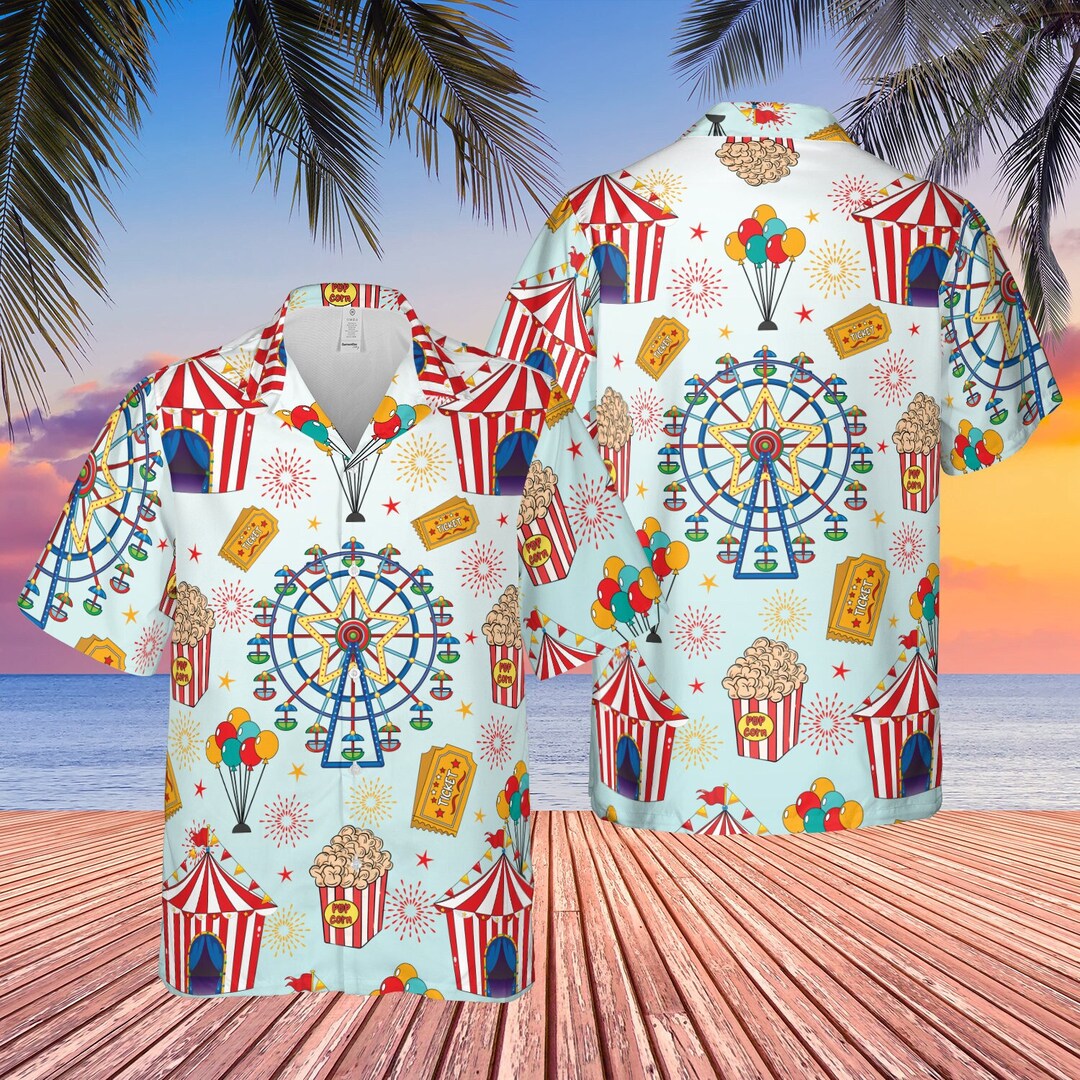 Fair Time Hawaiian Shirt, Popcorn Games Tickets Ferris Wheel Button ...