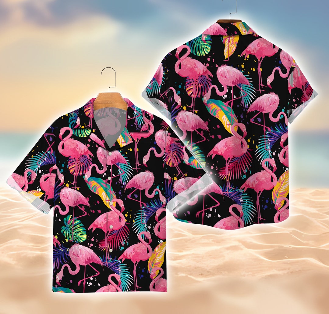 Tropical Summer Flamingo Hawaiian Shirt, Flamingo Button up Shirt ...