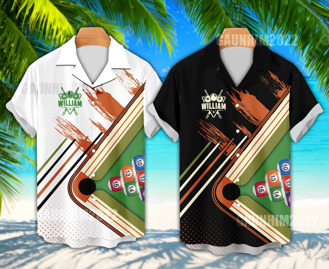 Personalized Billiards Hawaiian Shirt, Custom Name Pool Player Button ...