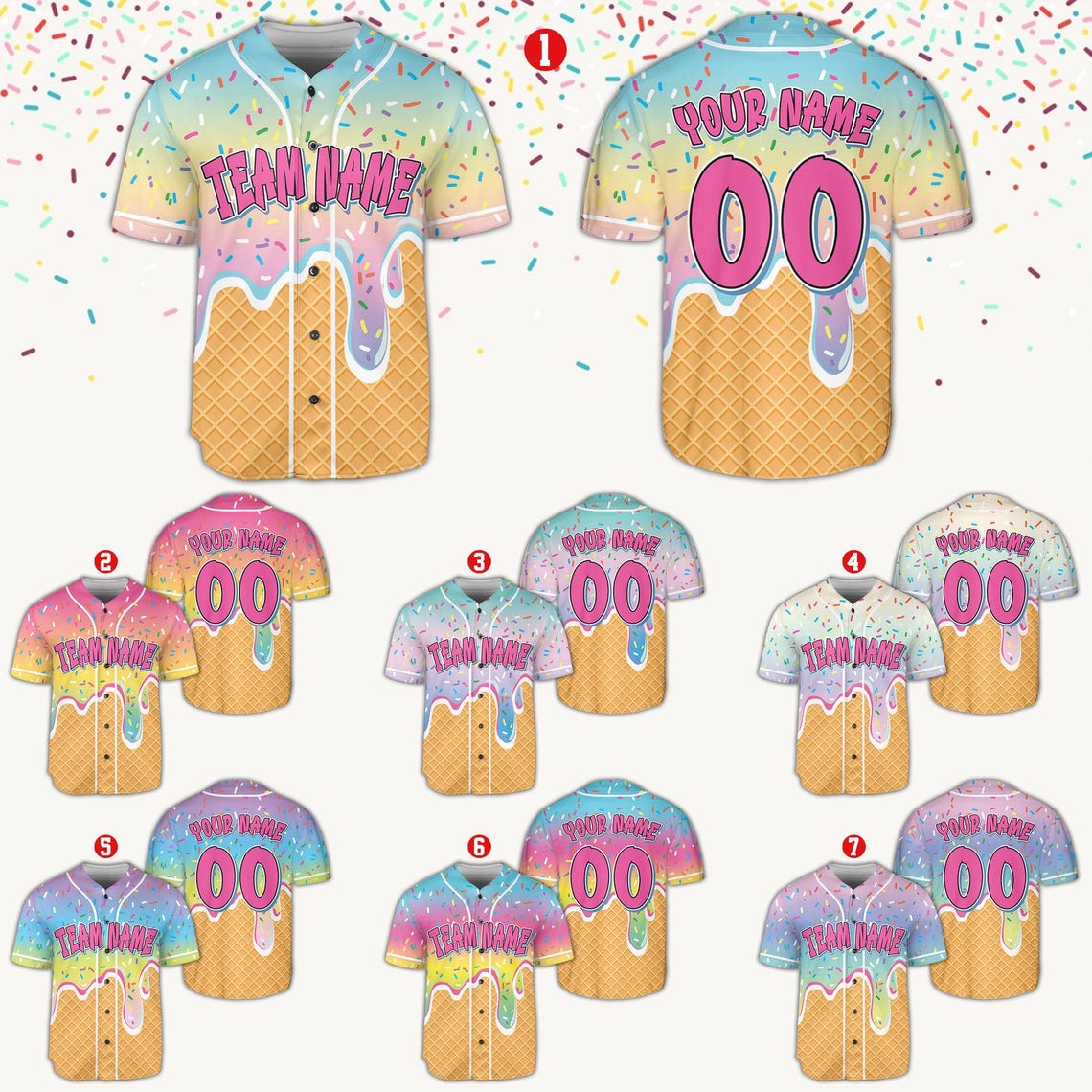 Personalized Ice Cream Drip Baseball Jersey, Custom Sprinkle Drip ...