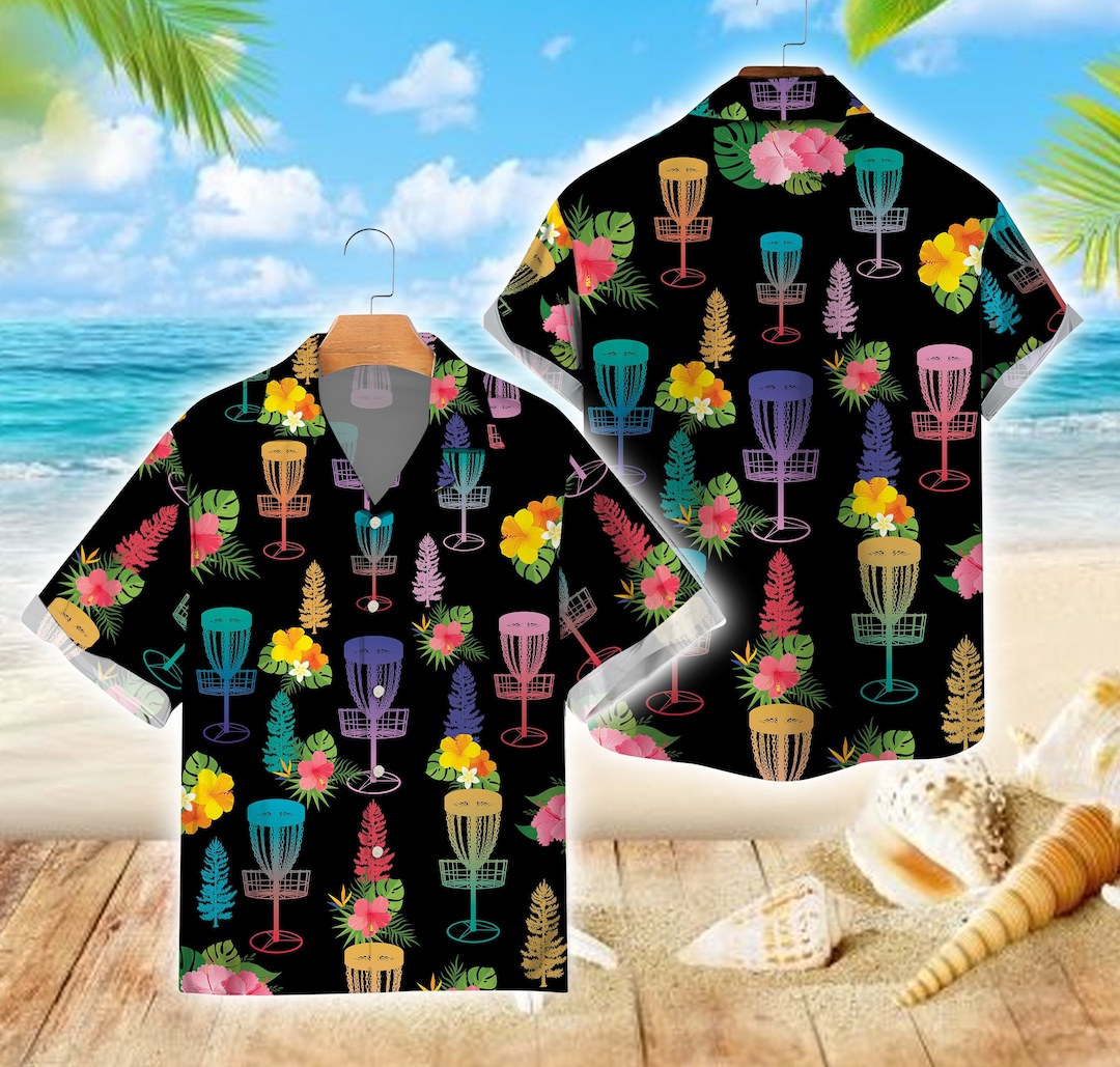 Tropical Disc Golf Hawaiian Shirt, Flying Disc Button up Shirt, Disc ...