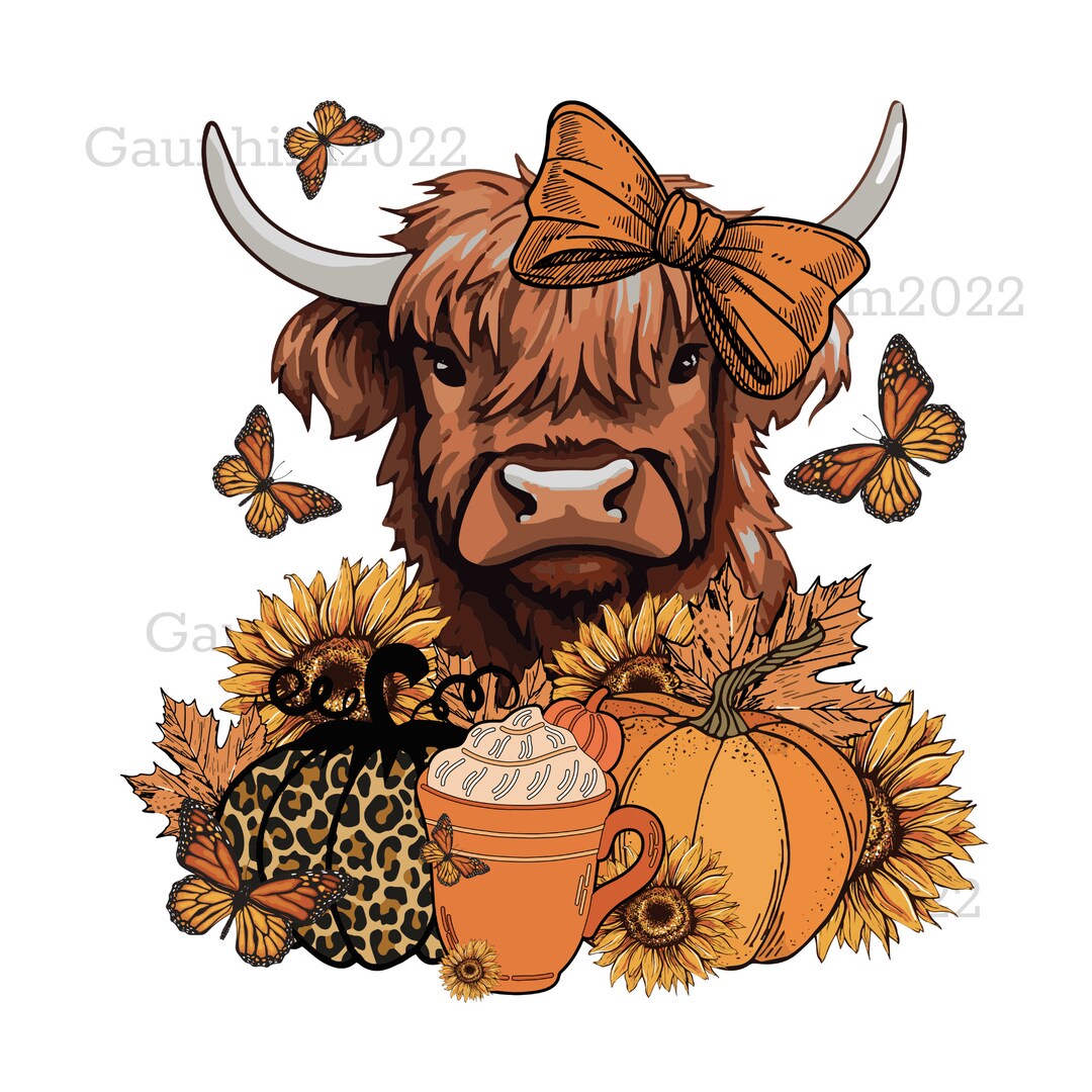 Highland Cow Fall Design Png, Fall PNG, Fall Cow Sublimation Download ...