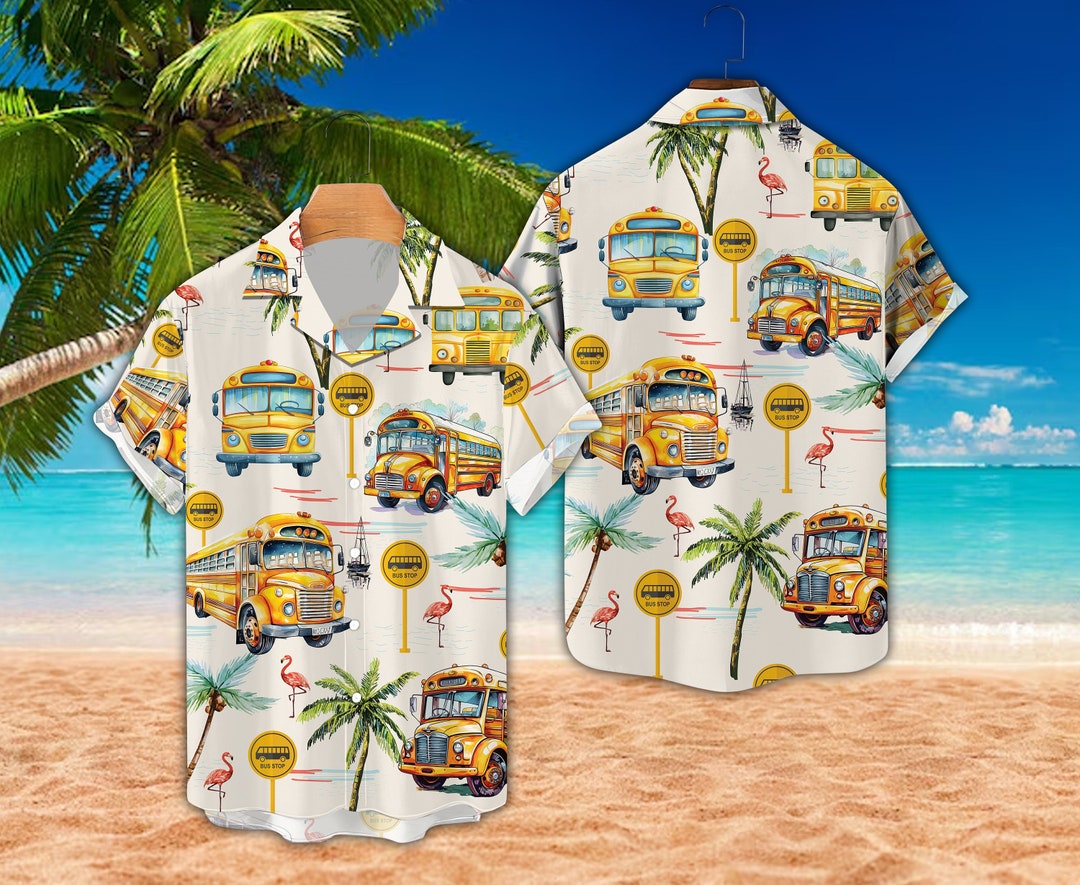 School Bus Hawaiian Shirt, Bus Driver Summer Button Down Shirt ...
