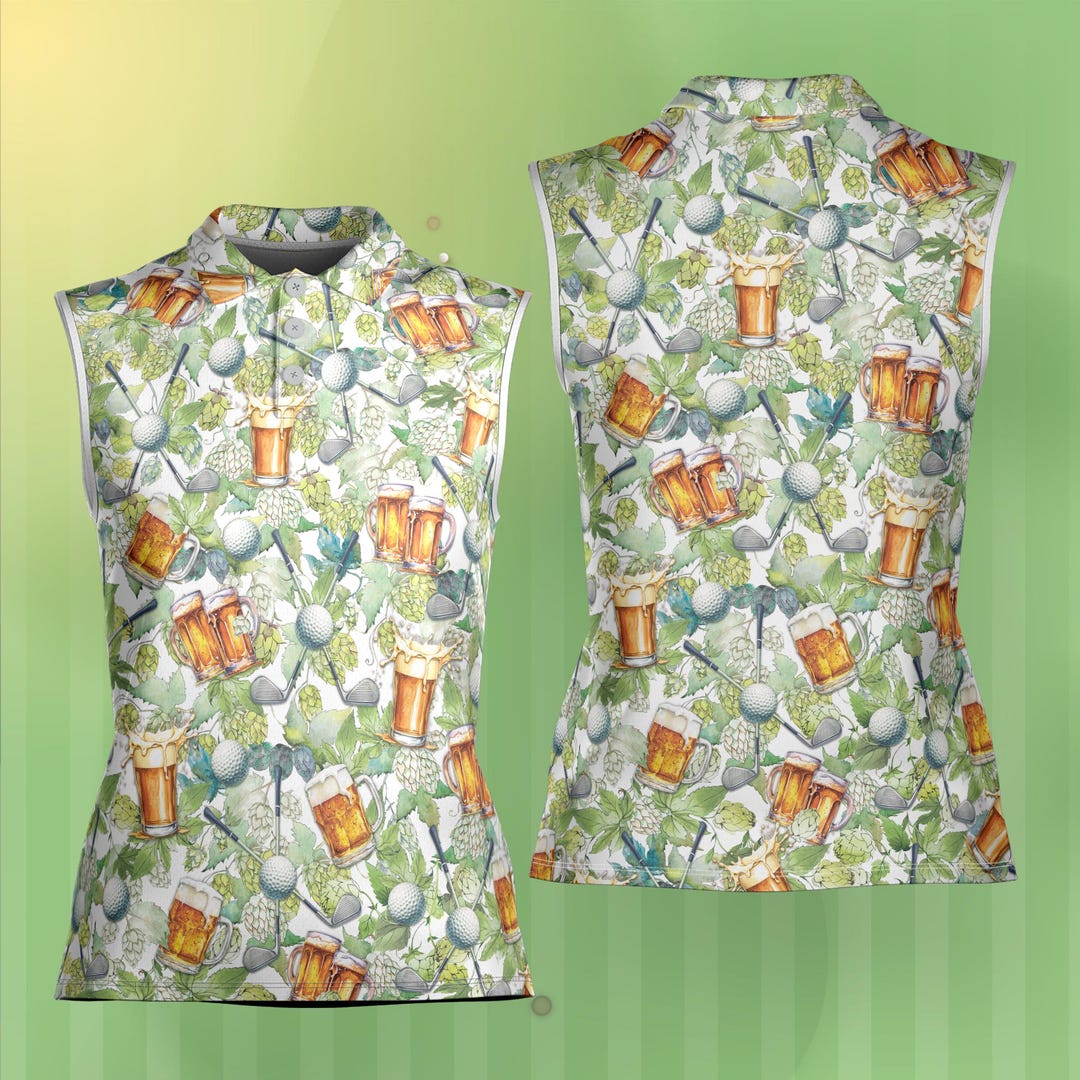 Golf and Beer Polo Shirt for Men Women Golfers, Tropical Summer Golfing ...