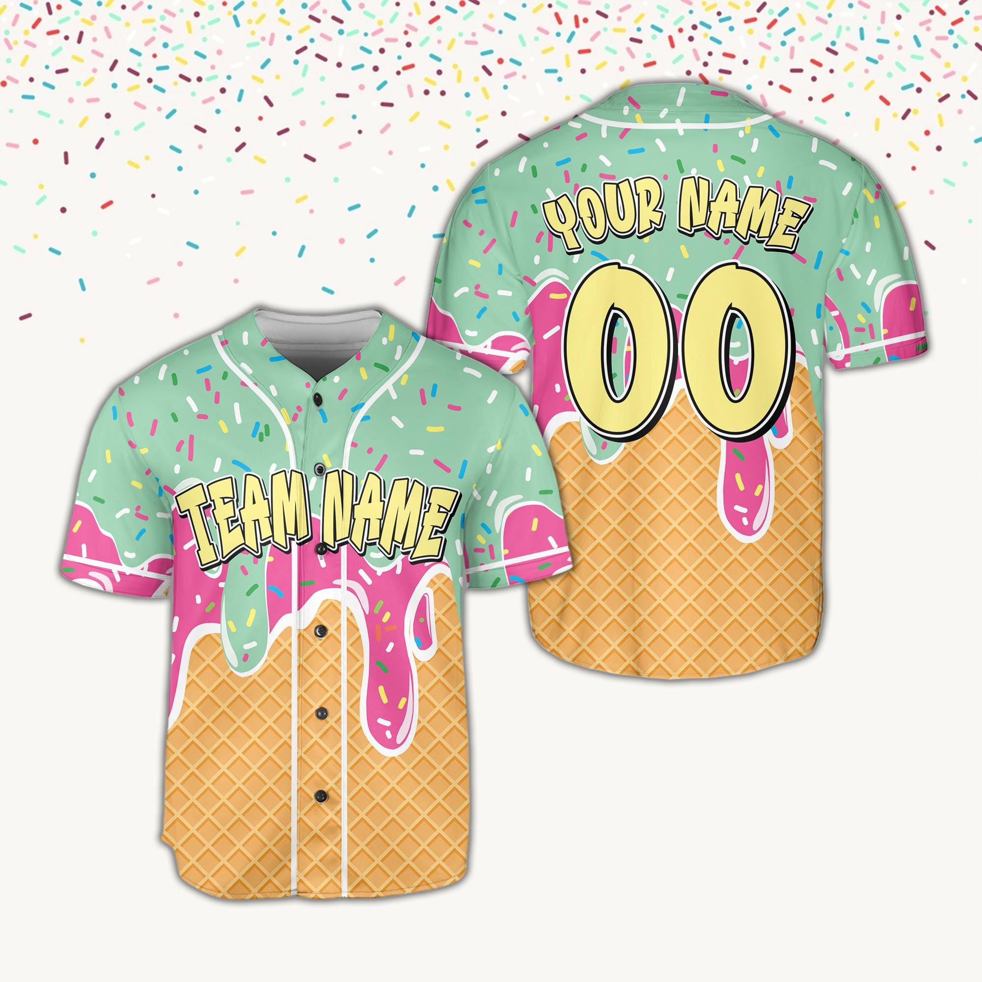 Personalized Ice Cream Drip Baseball Jersey, Custom Sprinkle Drip ...