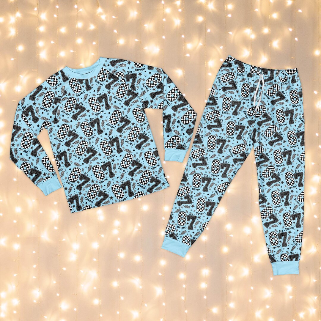 Checkered Six Seven 67 Meme Pajamas Set, Retro Six Seven Meme Pajamas ...