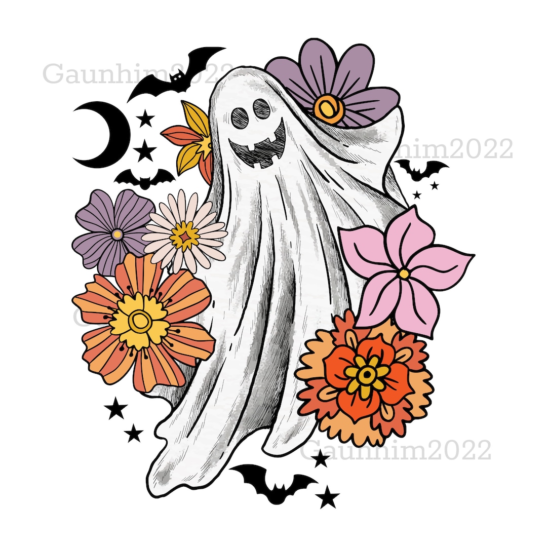 Retro Floral Ghost, Halloween Floral, Halloween Sublimation File - Etsy
