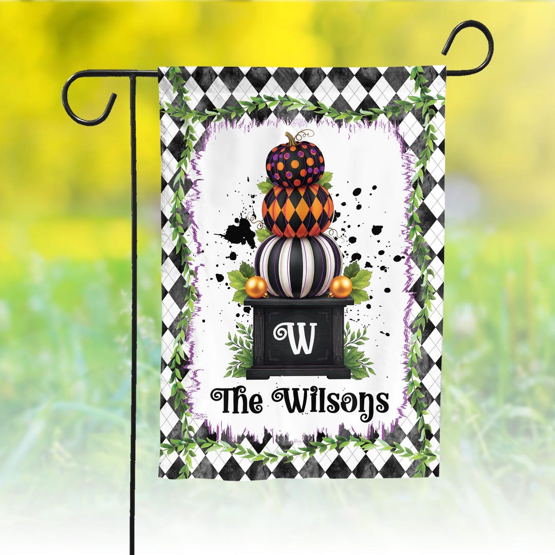 Personalized Pumpkin Halloween Garden Flag, Custom Family Name Garden ...