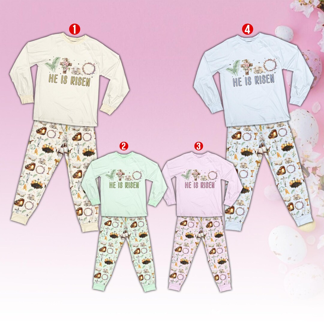 Christian Easter Pajamas Set, He is Risen Jesus Easter Long Sleeve Two ...
