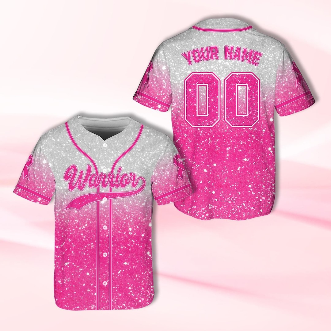 Personalized Glitter Pink Ribbon Baseball Jersey, Custom Name Number ...
