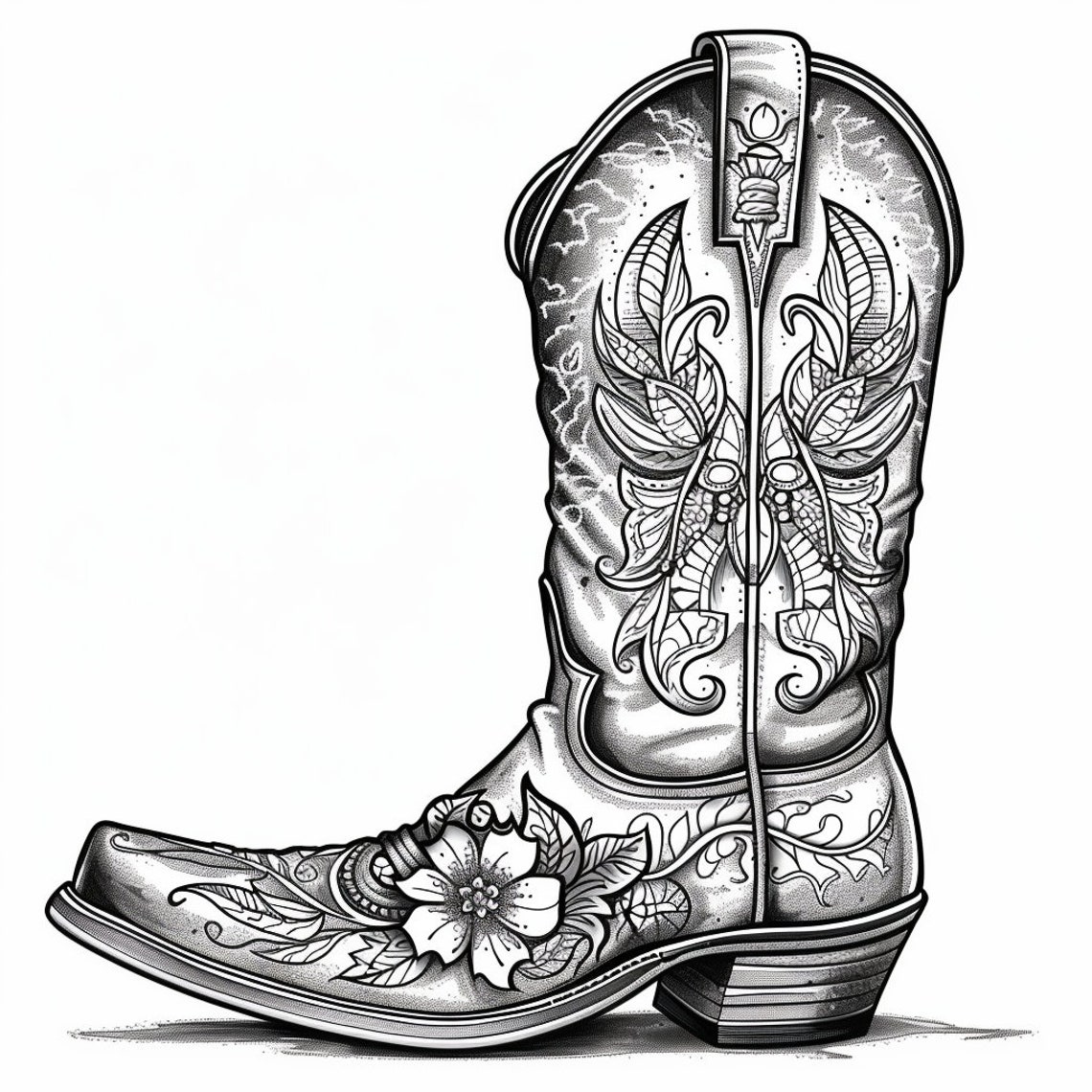Boot Coloring Page - Detailed - Etsy