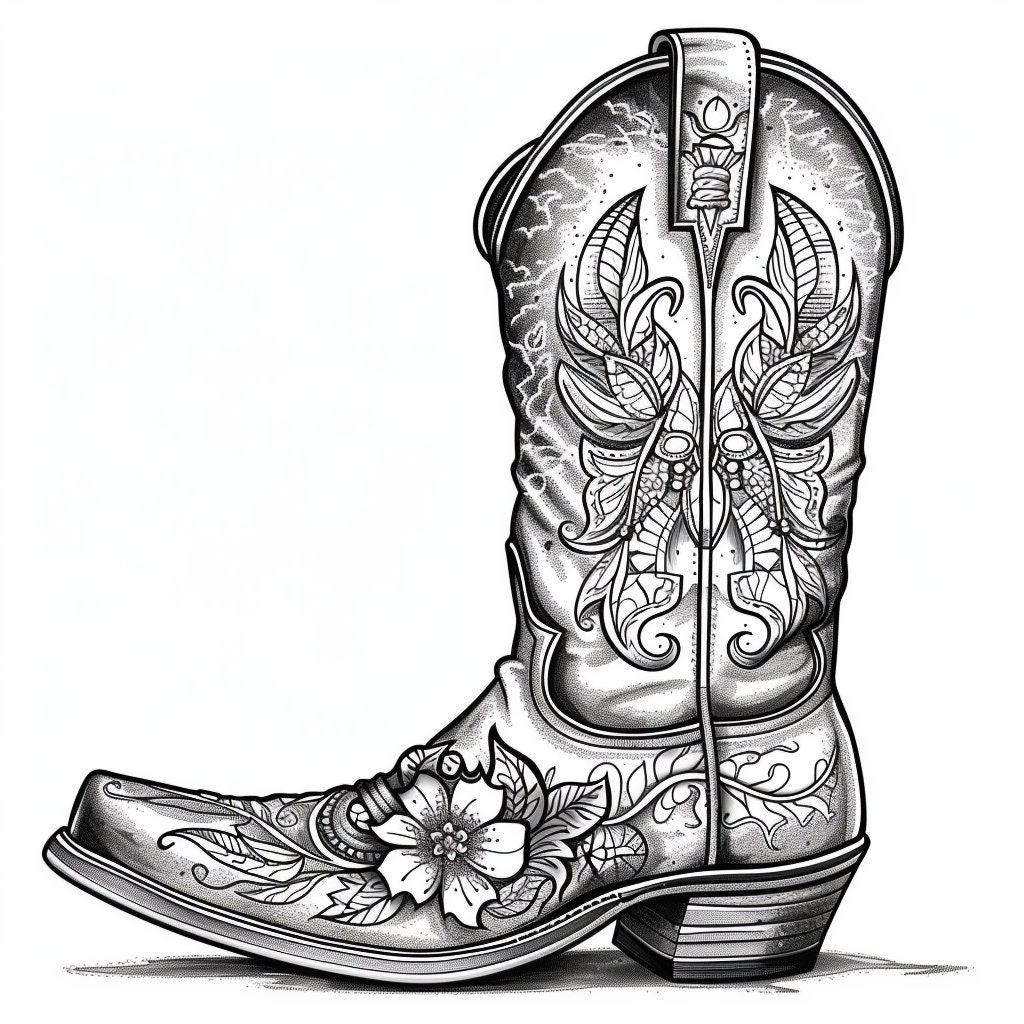 Boot Coloring Page - Detailed - Etsy