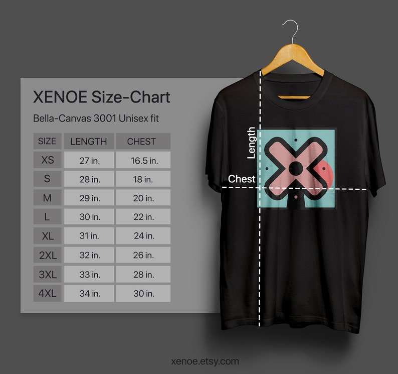 Bella Canvas 3001 Size Chart, Editable T-shirt Mockup, Unisex Size ...