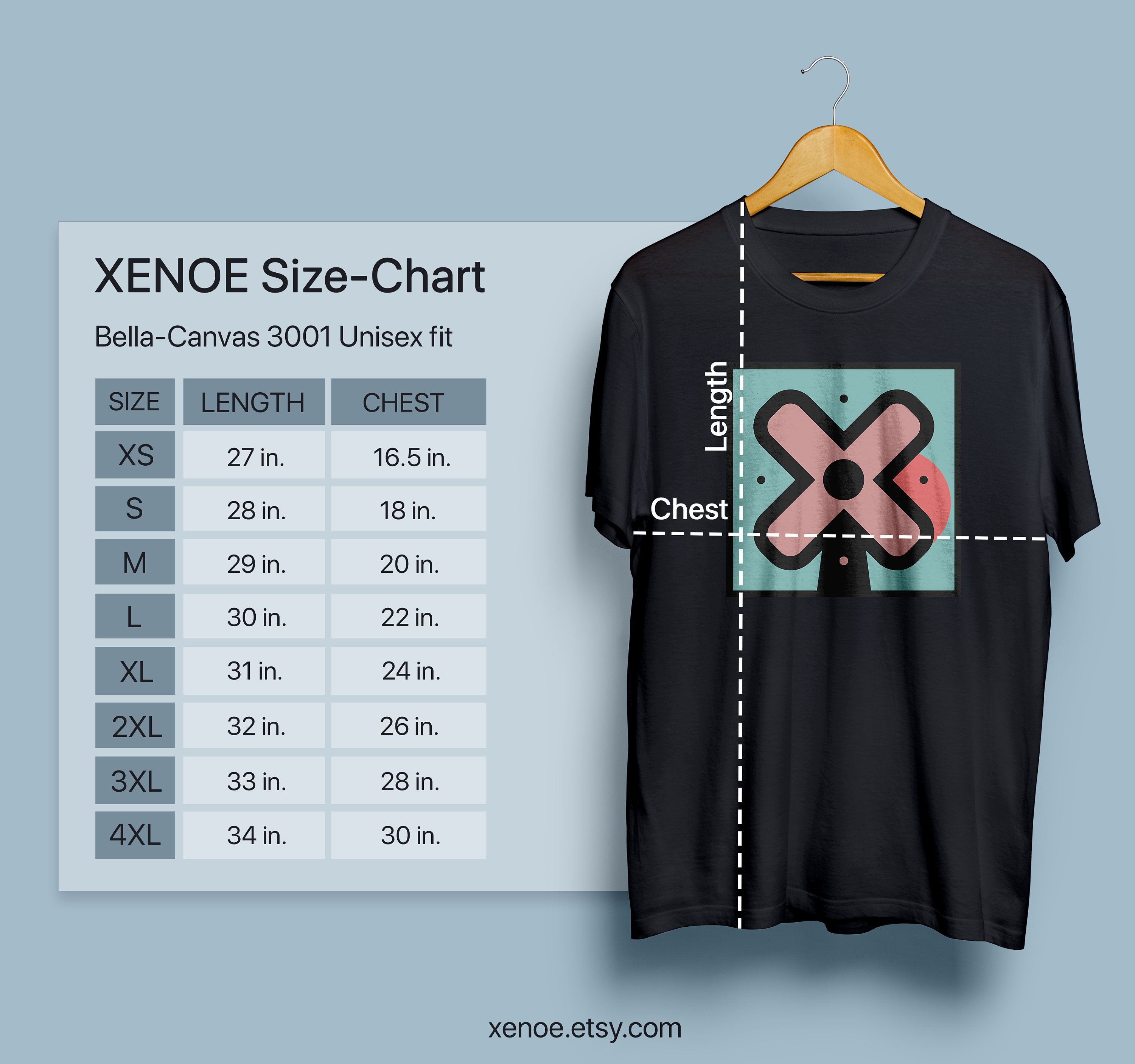Bella Canvas 3001 Size Chart, Editable T-shirt Mockup, Unisex Size ...