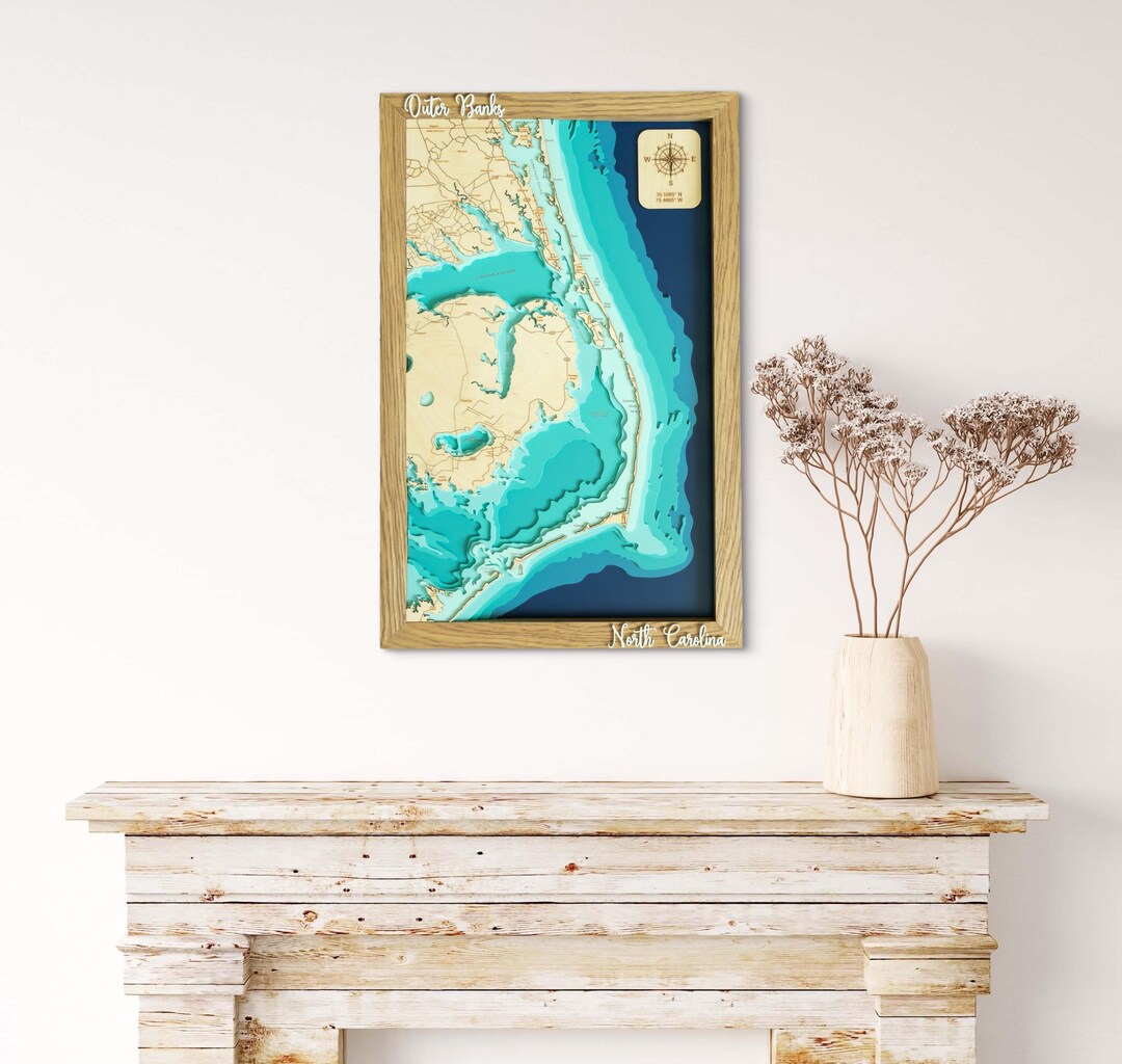 Outer Banks, North Carolina Layered Map | Map Sign | Custom Made Decor ...