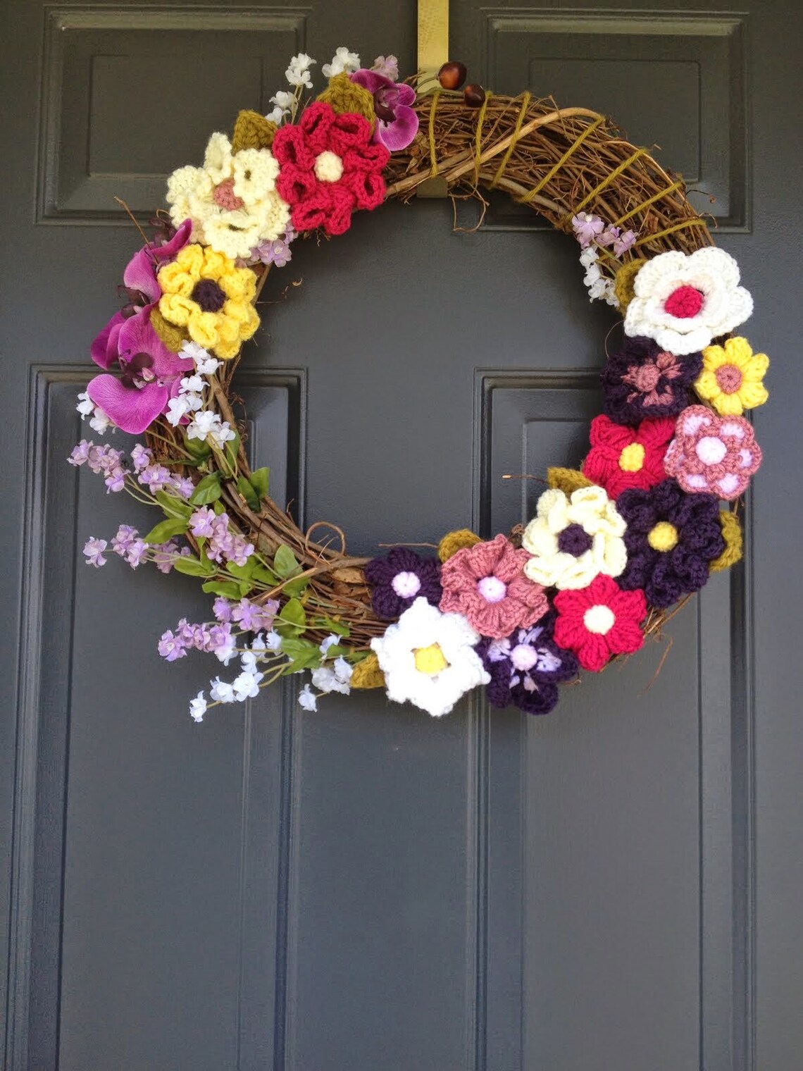 Front Door Floral Wreath Spring Flowers Door Wreath Crochet Etsy