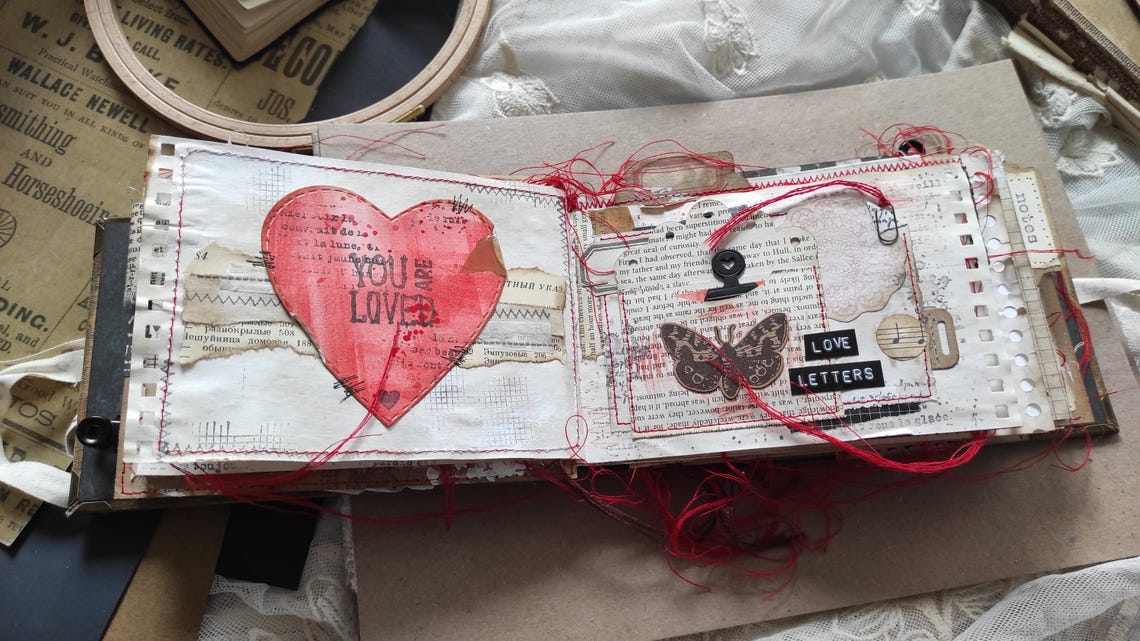 Love Themed Junk Journal Handmade Love Book Red Junk Journal Personal ...