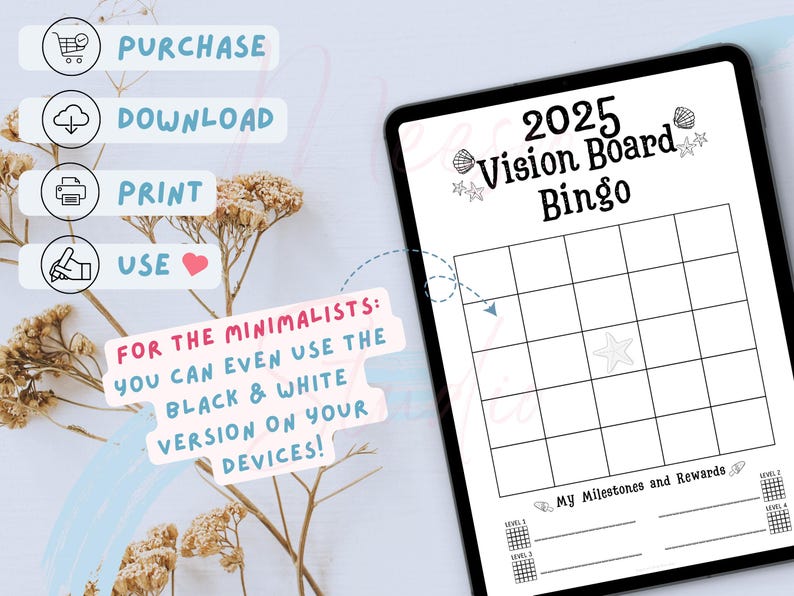 2025 Vision Board Bingo Card, Goal Setting Bingo Card, Yearly Goal ...