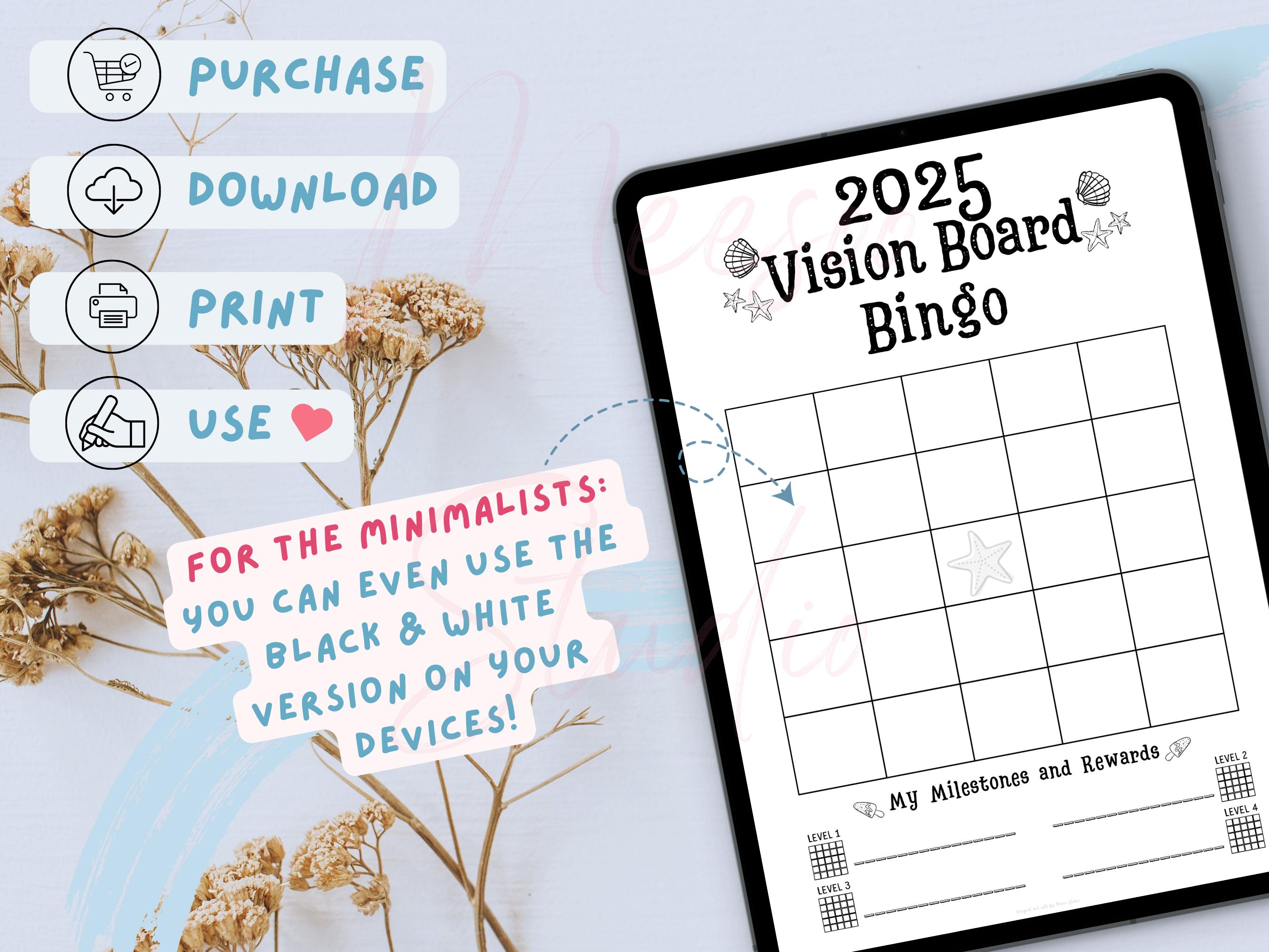 2025 Vision Board Bingo Card, Goal Setting Bingo Card, Yearly Goal ...
