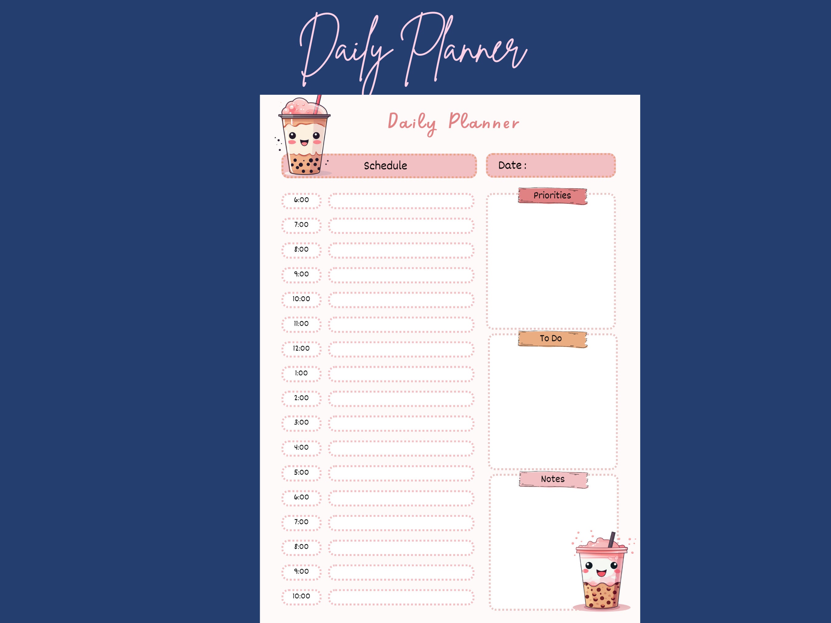 Daily Boba Planner | Bubble Tea Kawaii Planner| Digital Download | A4 ...