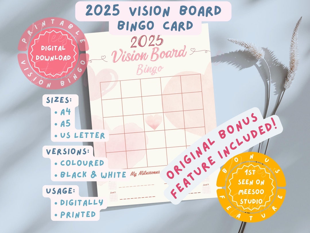2025 Vision Board Bingo Card, Goal Setting Bingo Card, Yearly Goal ...