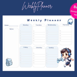 Kids Weekly Planner Printable | Gamer | Daily Checklist | Digital ...