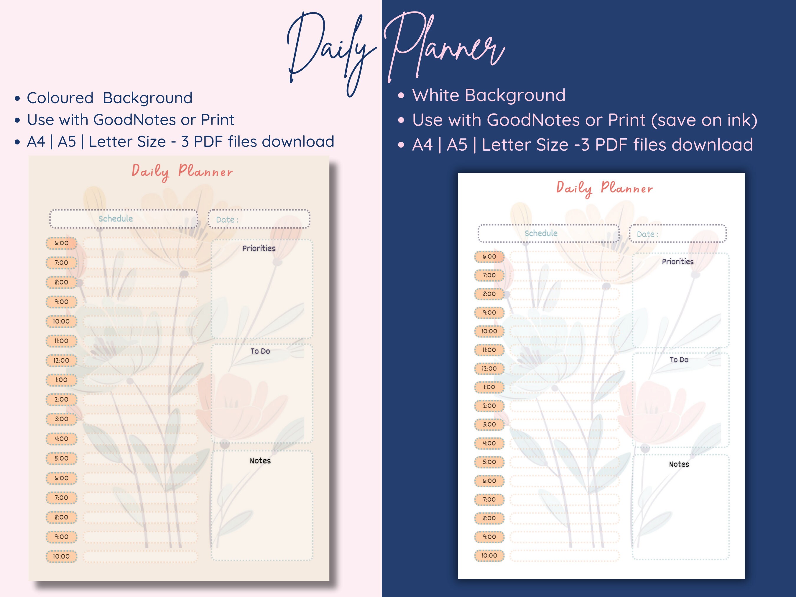 Flower Daily Planner Daily Planner Printable Digital - Etsy