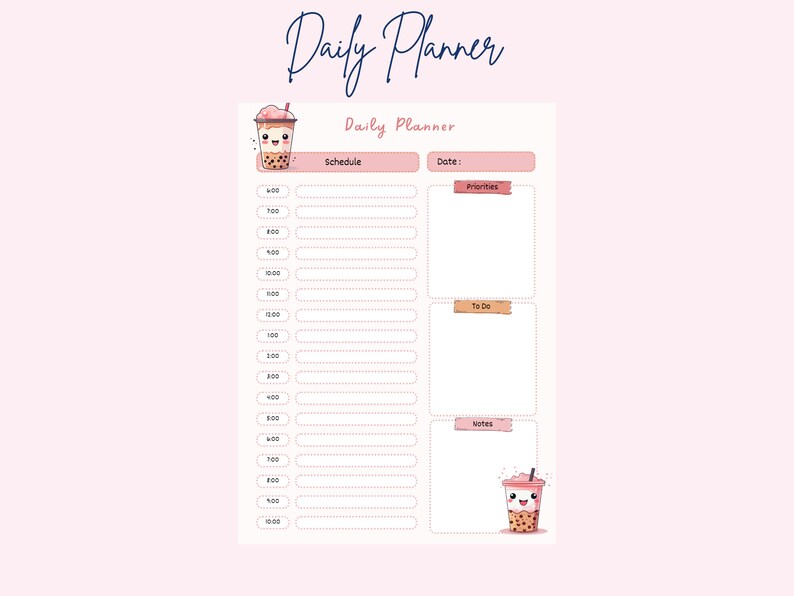 Daily Boba Planner Bubble Tea Kawaii Planner Digital Download A4 A5 ...