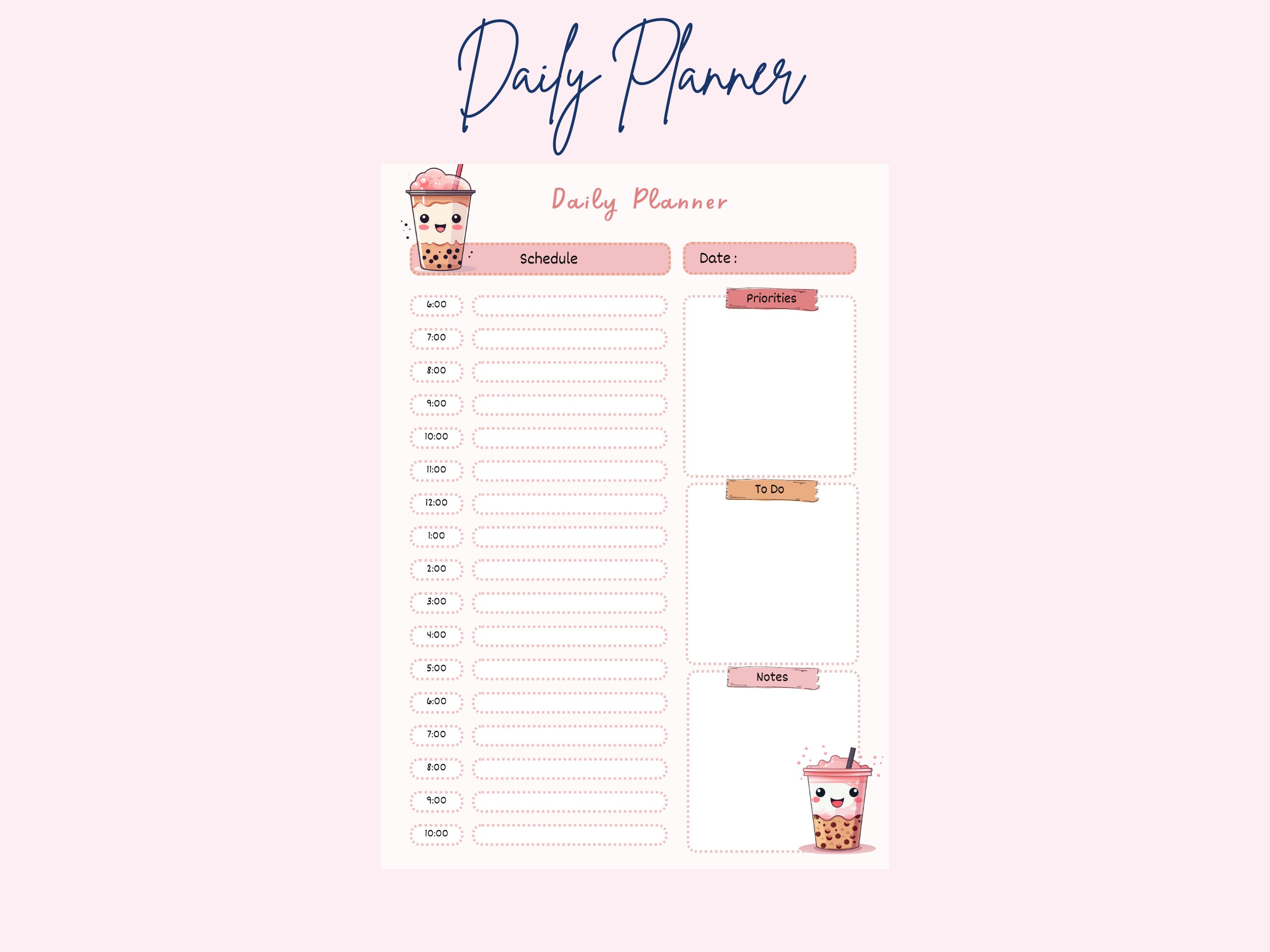 Daily Boba Planner | Bubble Tea Kawaii Planner| Digital Download | A4 ...
