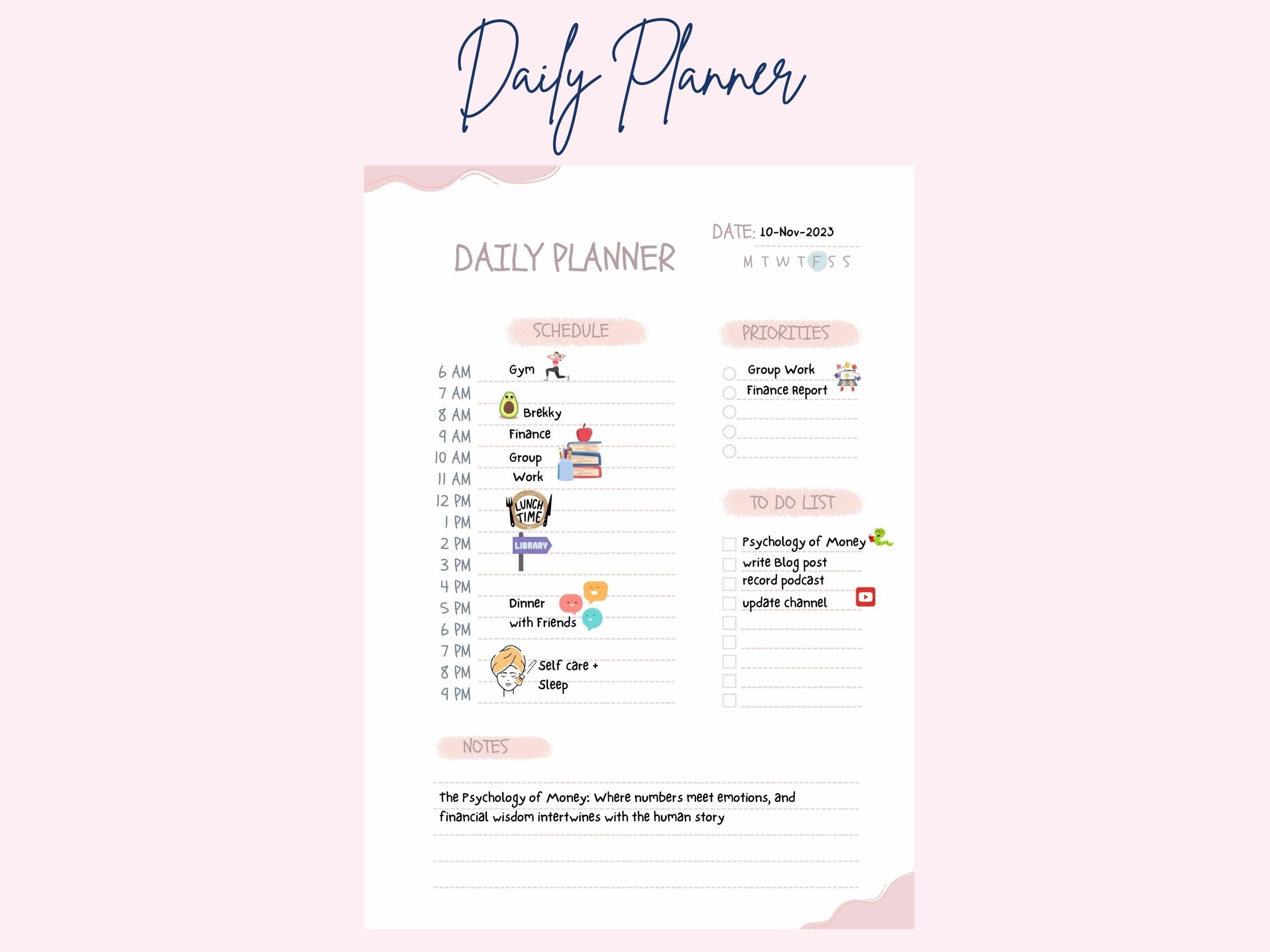 School Daily Planner , Minimalist Planner, Daily Planner, Digital ...