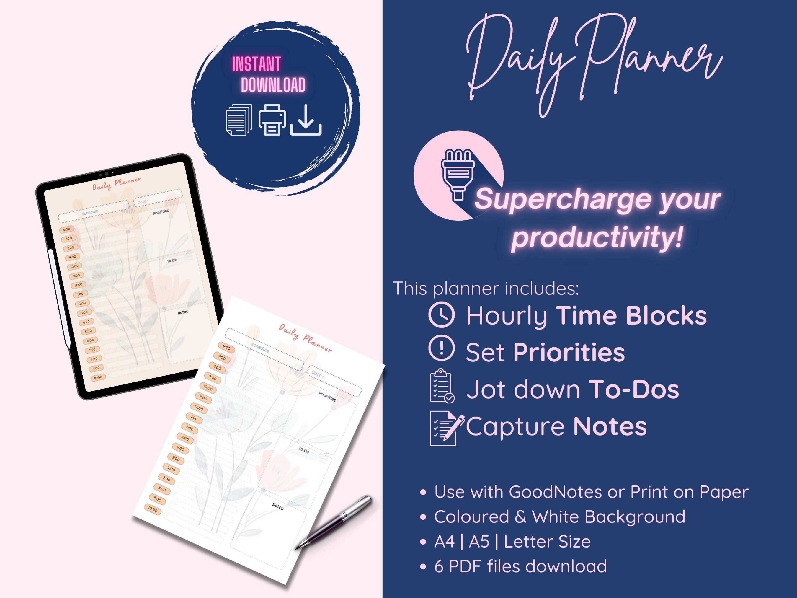 Flower Daily Planner Daily Planner Printable Digital - Etsy