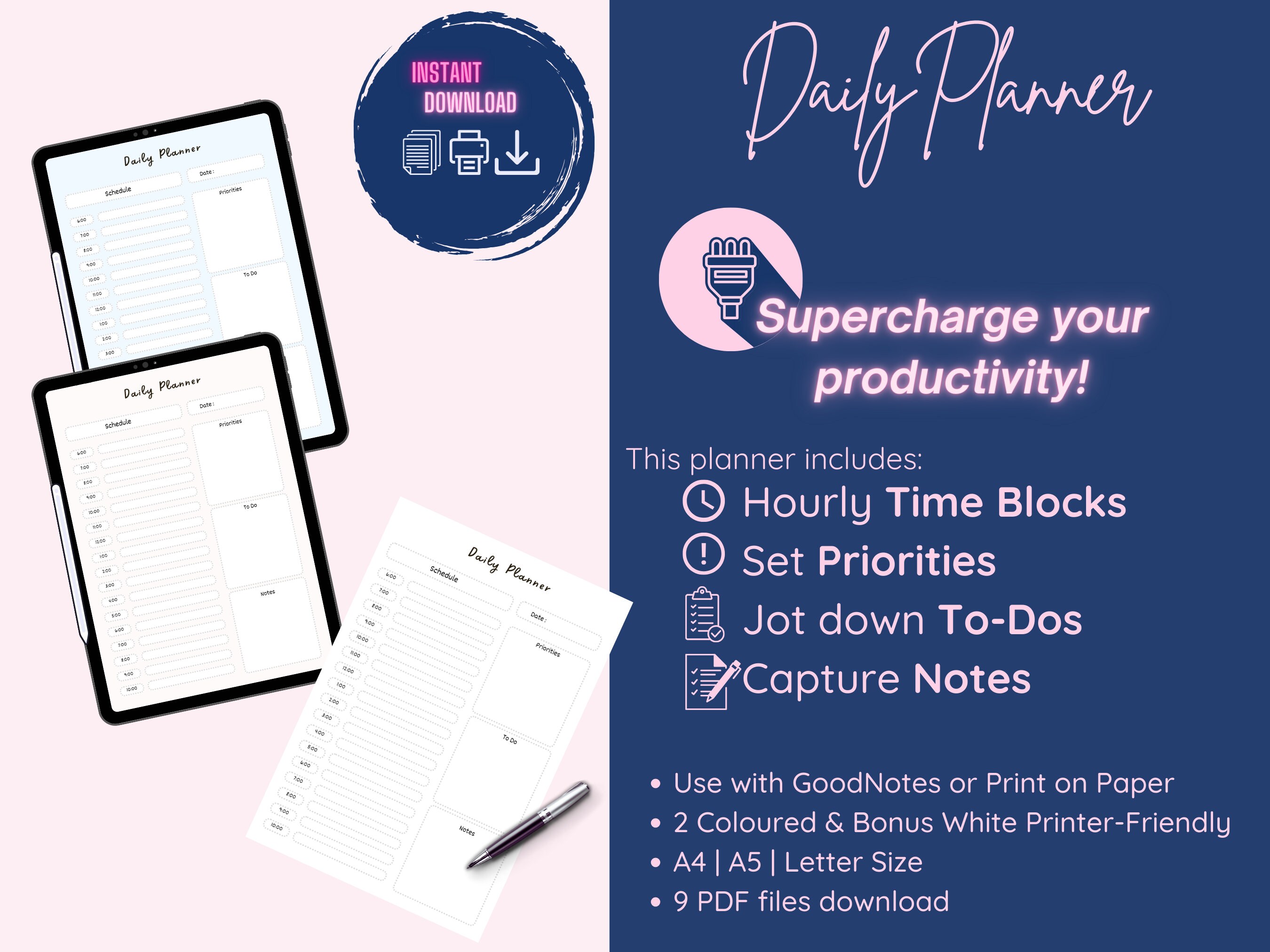 Daily Minimalist Planner | Daily Planner| Digital Download | A4 | A5 ...