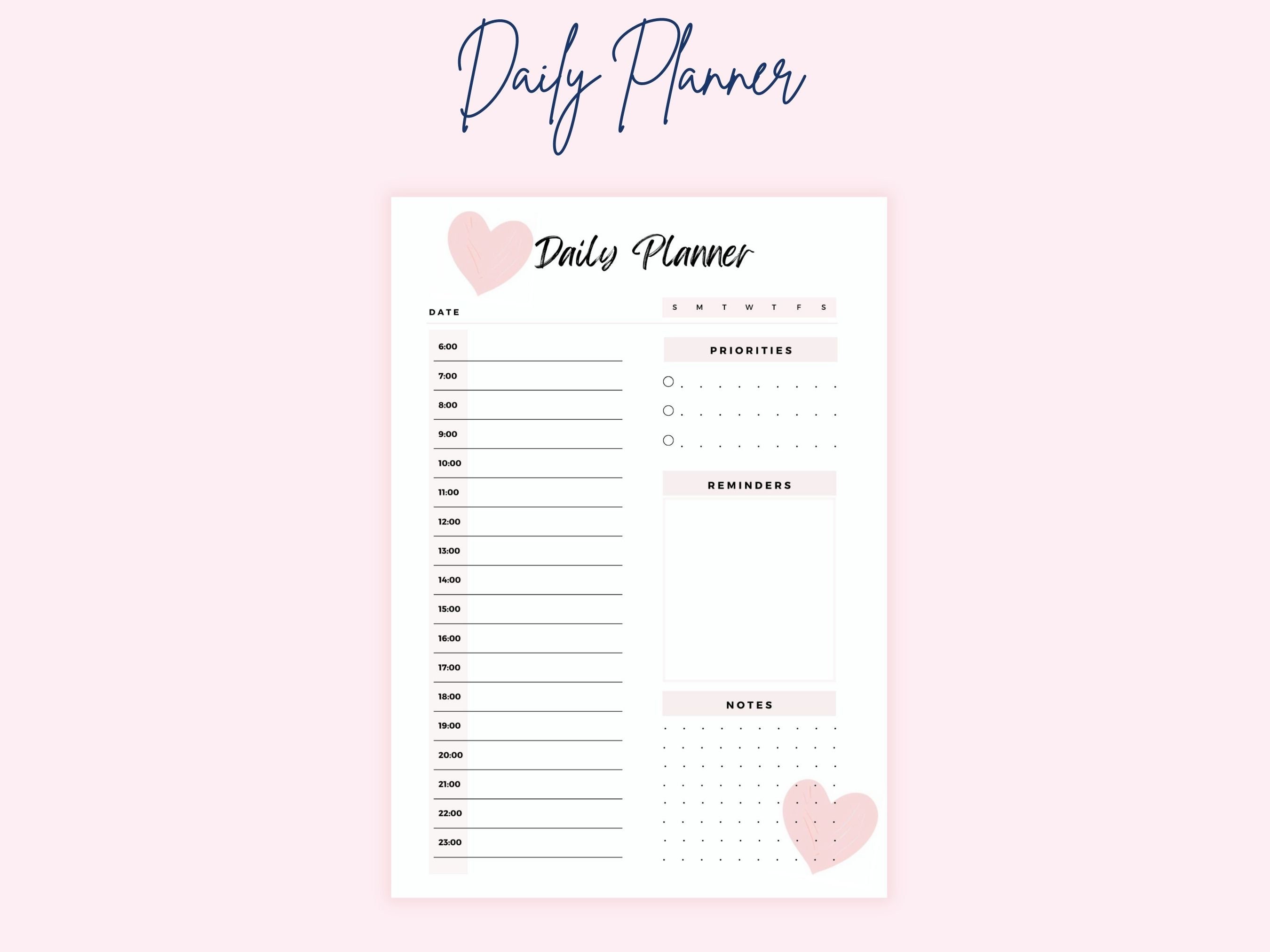 Daily Minimalist Heart Planner, Daily Planner, Digital Download, A4 ...