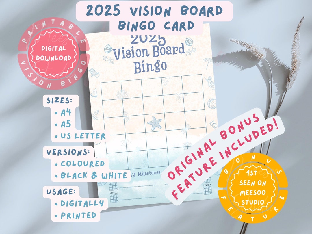 2025 Vision Board Bingo Card, Goal Setting Bingo Card, Yearly Goal ...