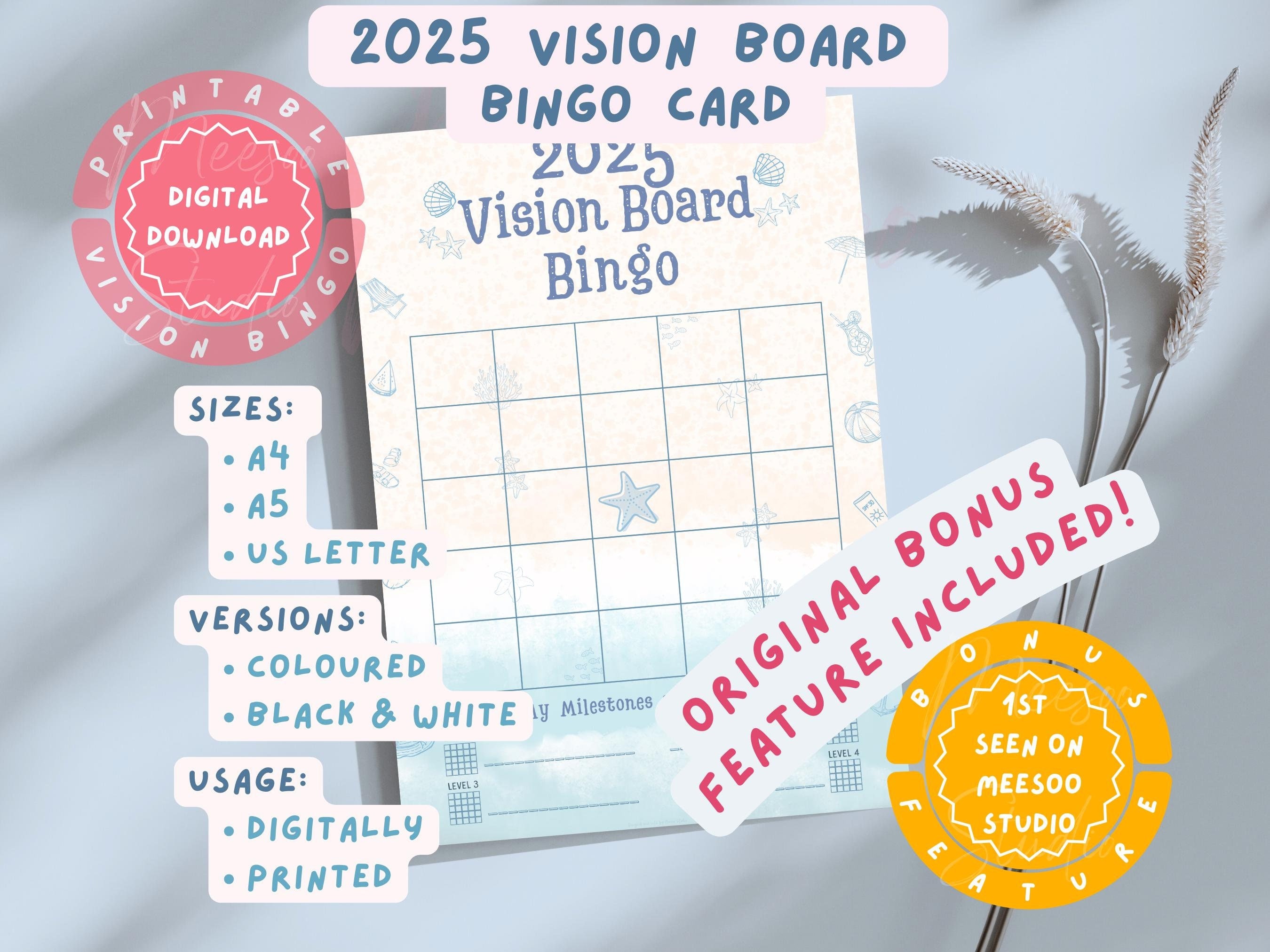 2025 Vision Board Bingo Card, Goal Setting Bingo Card, Yearly Goal ...