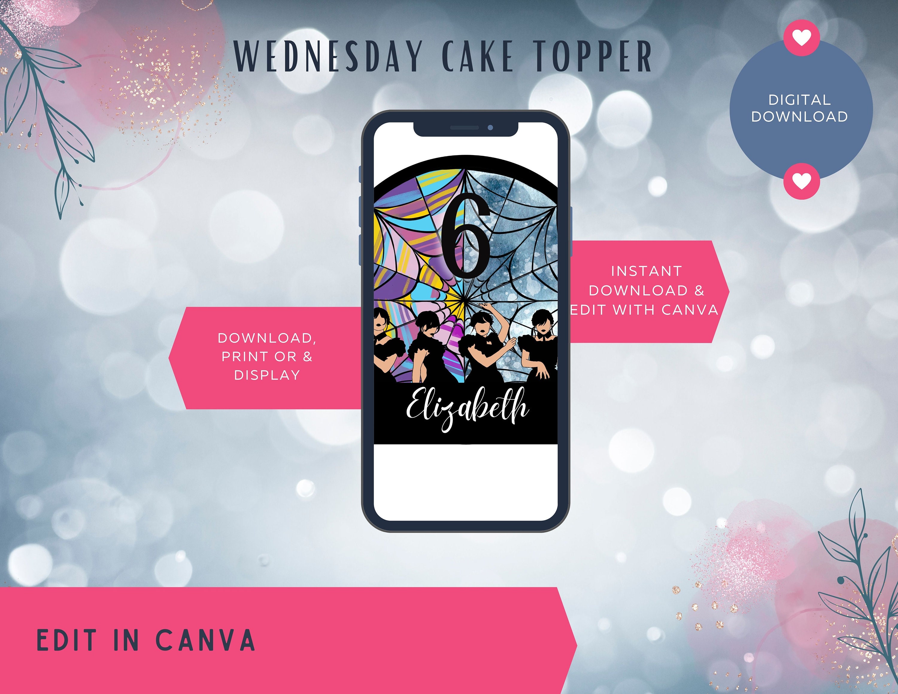 Wednesday Large 6-8 Cake Topper Single File - Etsy